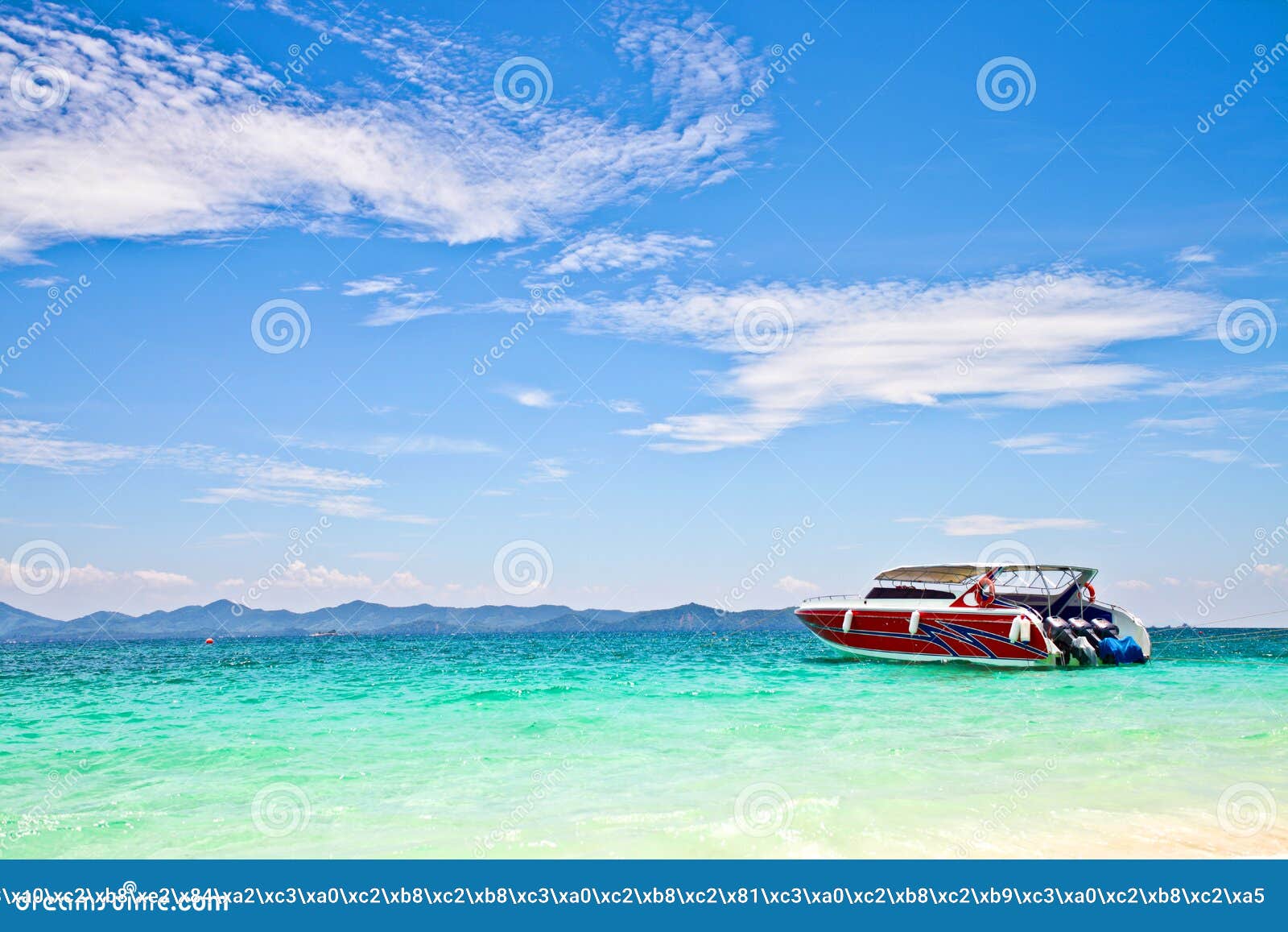 Speed Boat on Beach with Blue Sky Stock Image - Image of harbor ...