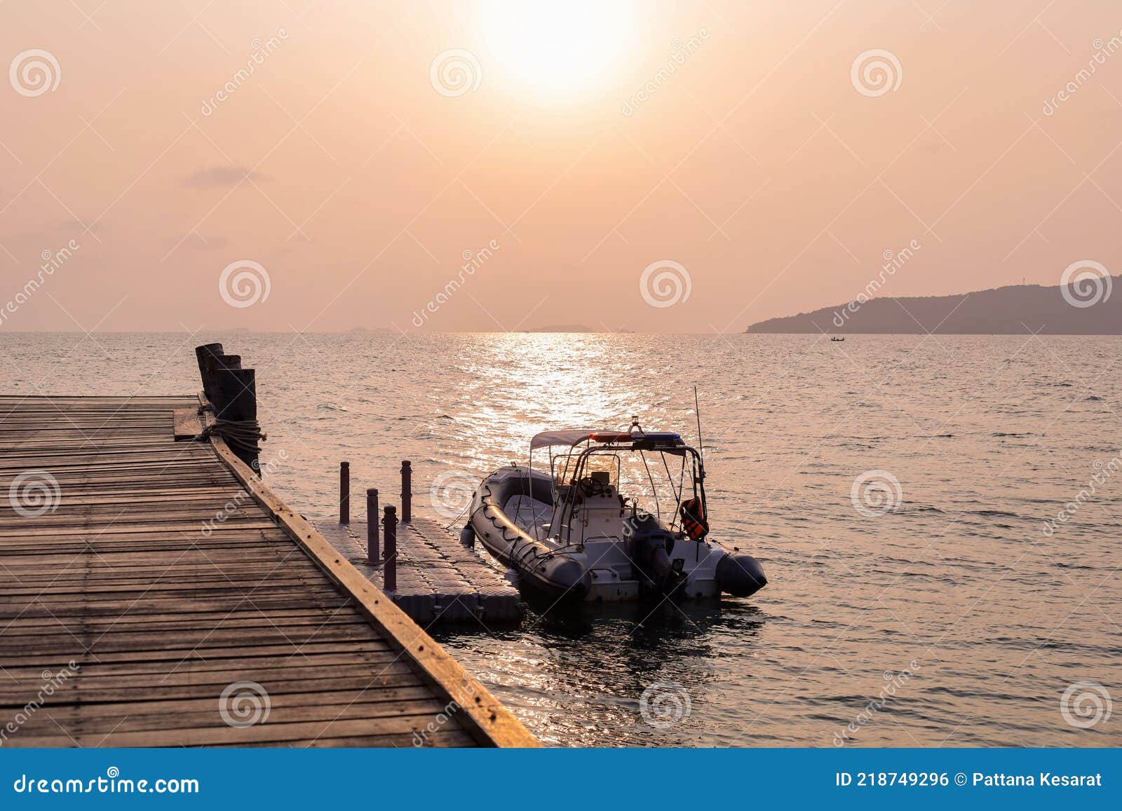 A speed boat in the harbor stock photo. Image of mediterranean - 218749296