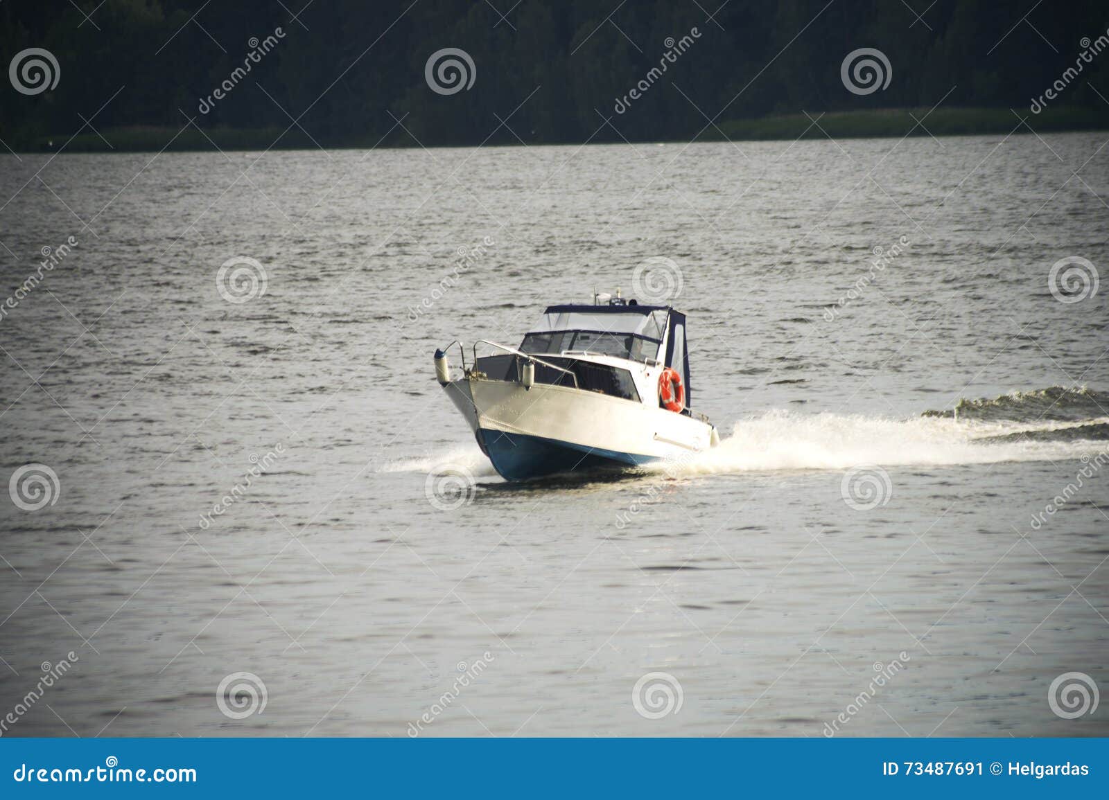 Speed Boat at the Lake in Evening Stock Image - Image of blue, cutter ...
