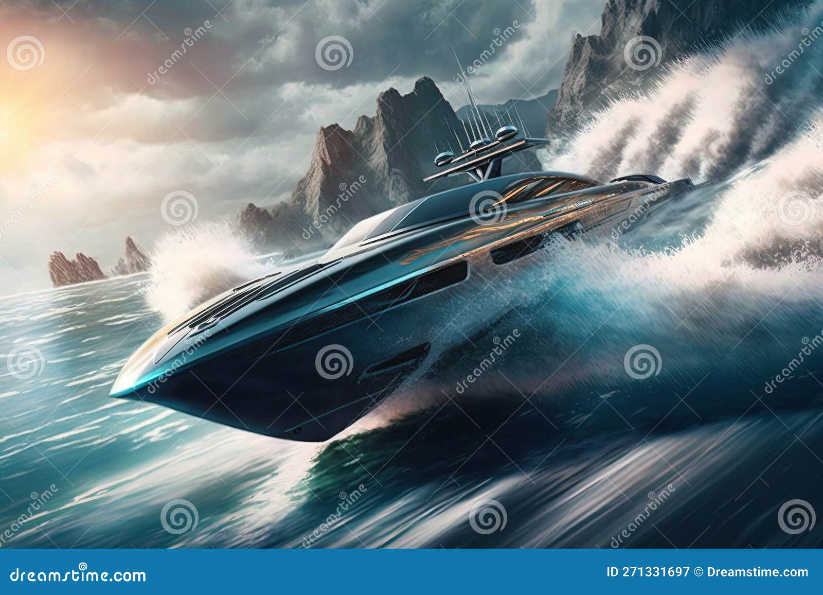 Speed Boat Riding through Smoothly. Generative AI Stock Illustration ...