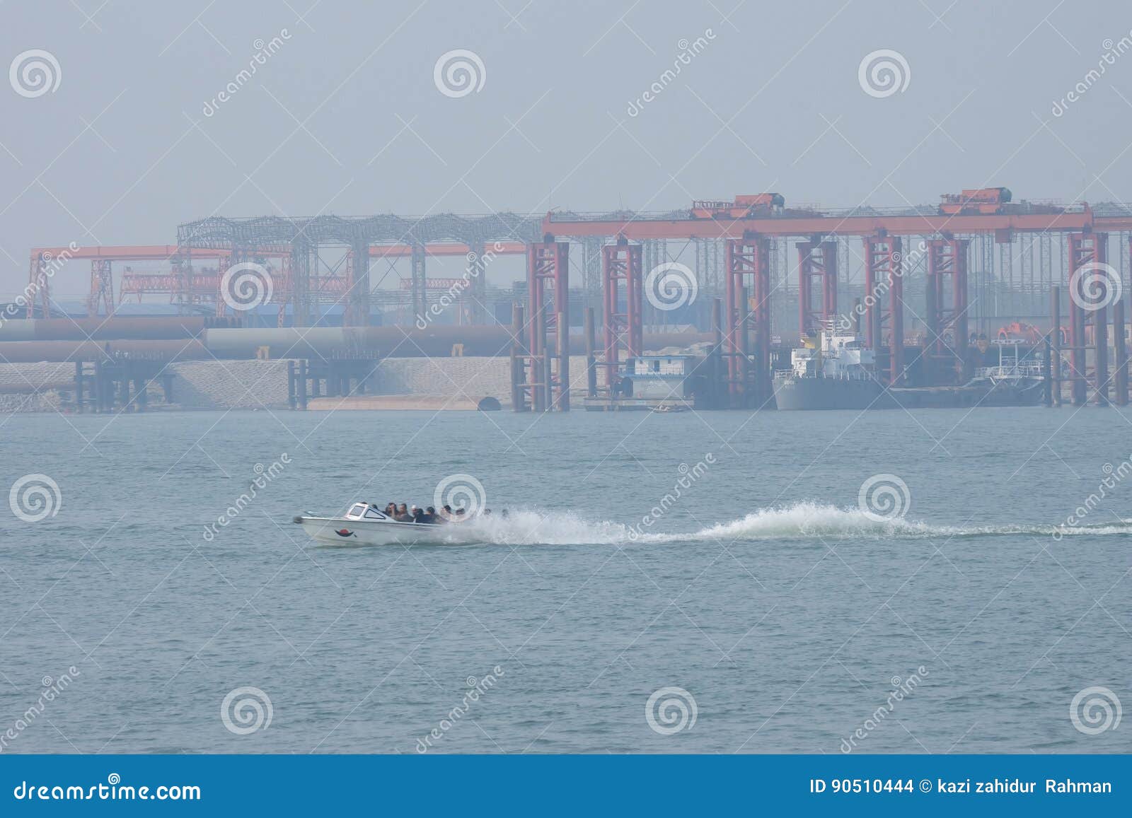 Speed boat on a river stock photo. Image of speed, bridge - 90510444