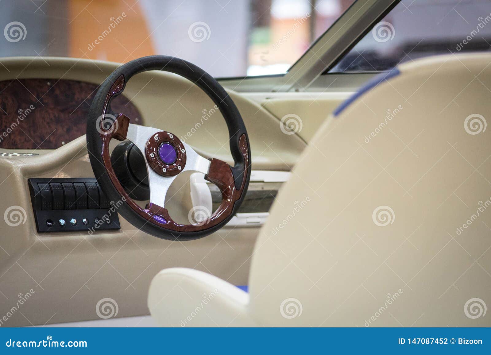 Speed boat steering wheel stock photo. Image of closeup - 147087452