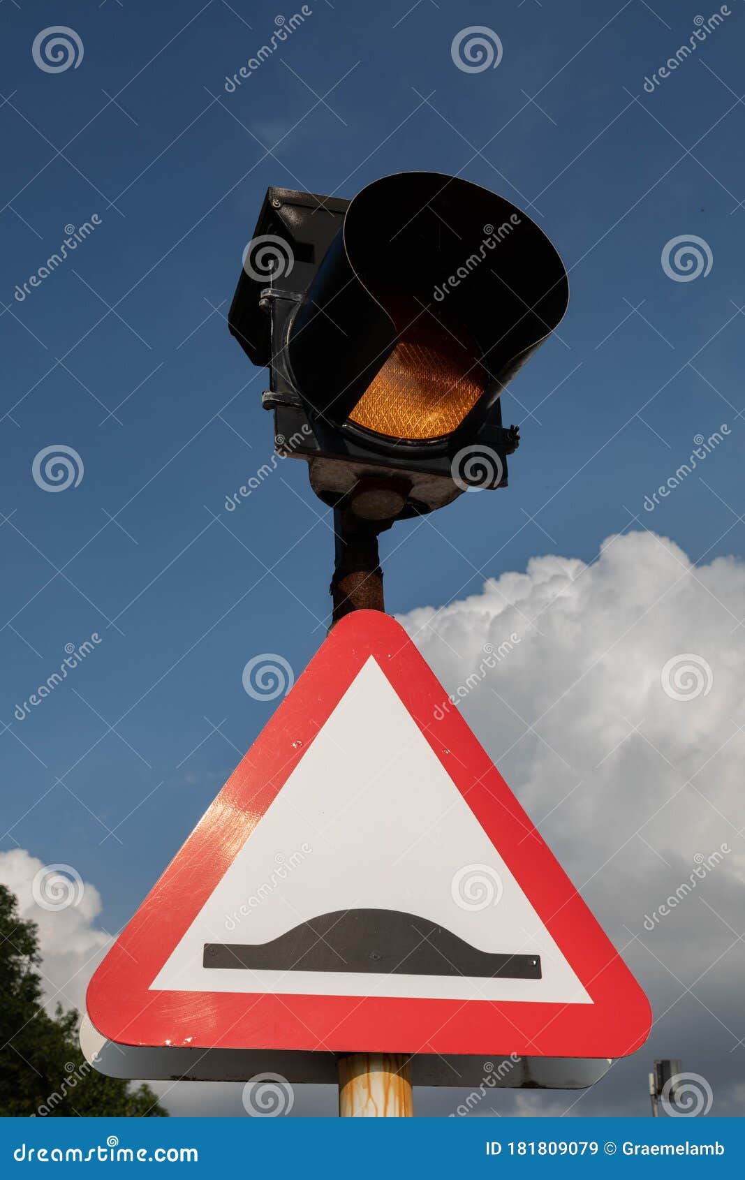 Speed Bump Sign with Warning Light Birkenhead Wirral August 2019 Stock ...