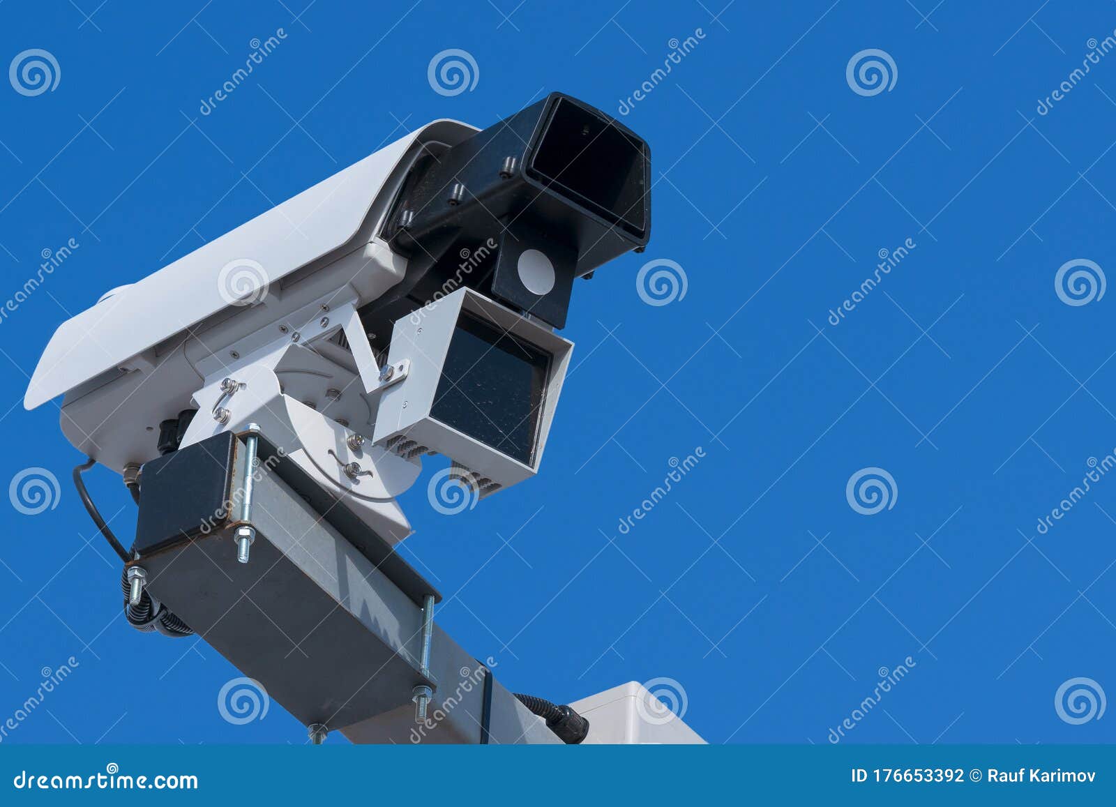 Speed Camera. Close-up with Details, Blue Sky Background Stock Photo ...