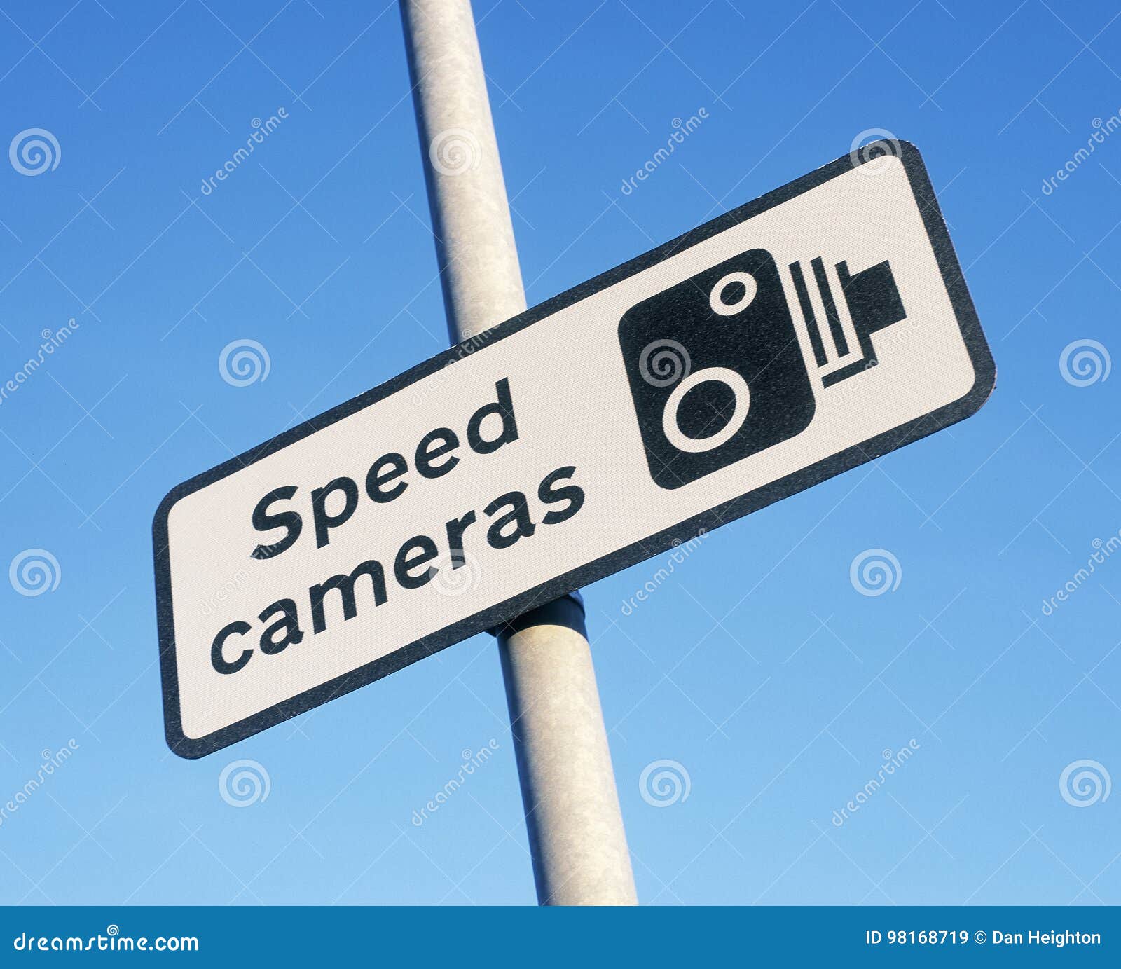 Speed Camera Warning Sign Against Blue Sky Stock Image - Image of ...