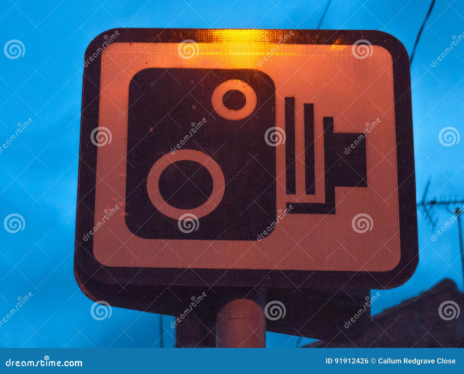 Speed Camera Warning Sign Outside at Night Stock Photo - Image of ...