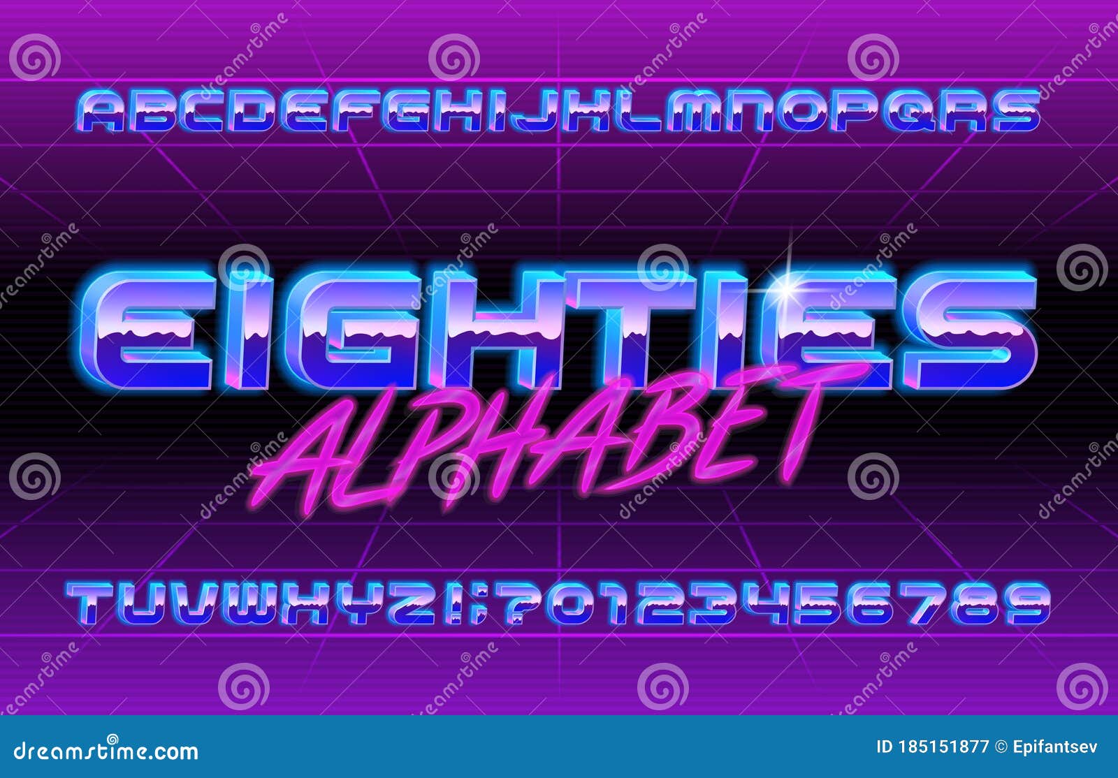 Eighties Alphabet Font. 3D Letters And Numbers. Muted Colors In 80s ...