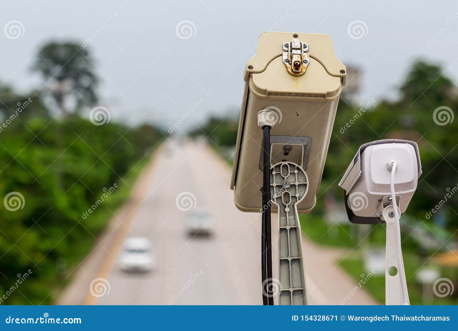 Speed Control Camera in the Urban at Bridge Crossing Stock Image ...