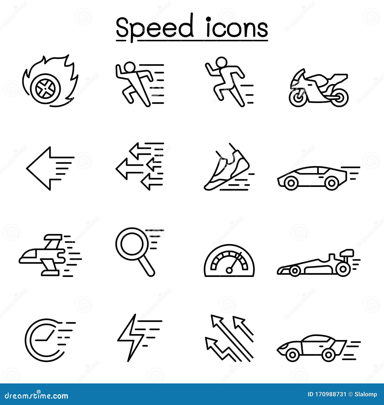 Speed, Fast Icon Set in Thin Line Style Stock Vector - Illustration of ...