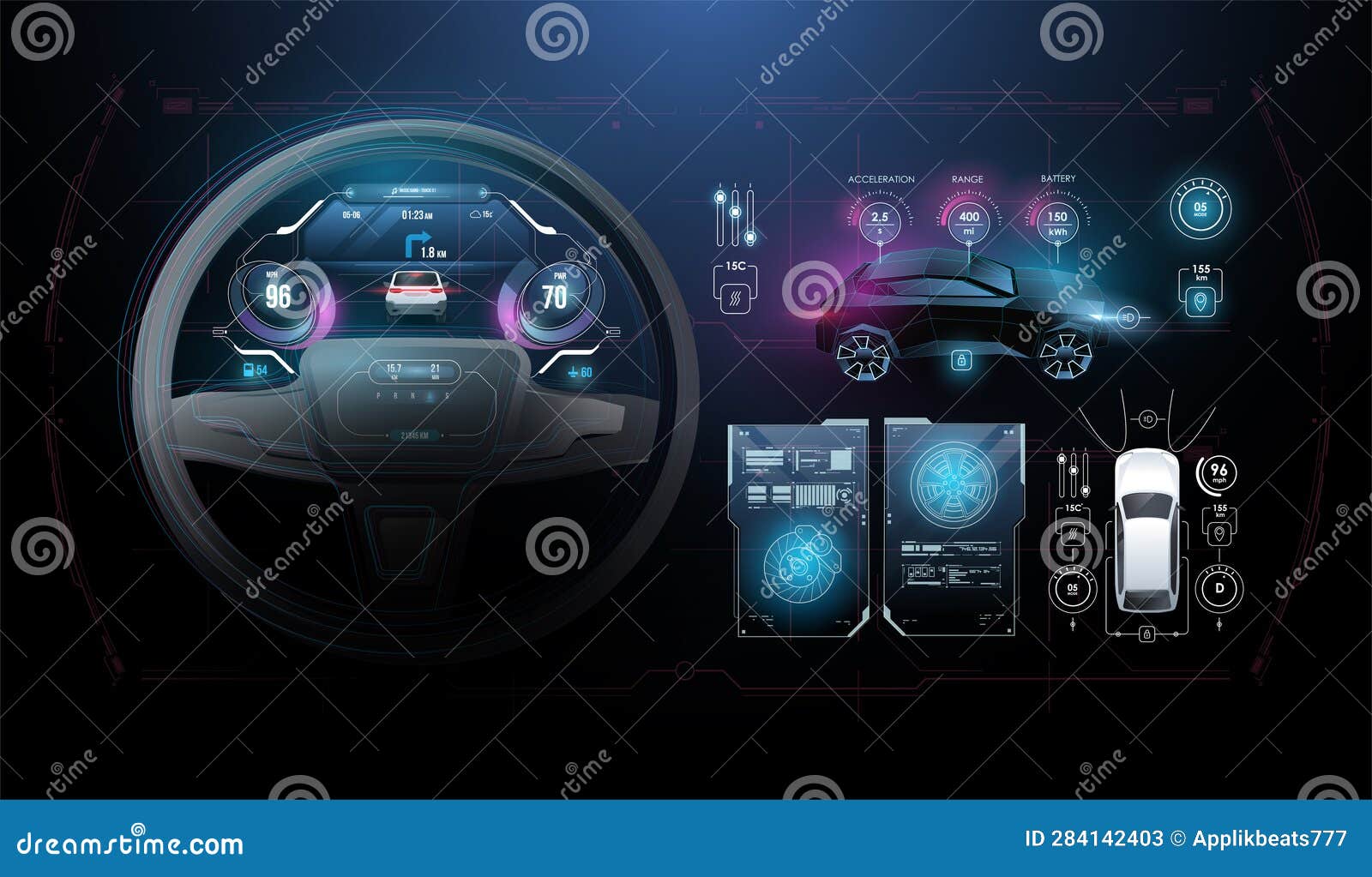 Speed Hud Kilometer Performance Indicators Dashboard. Car Instrument ...