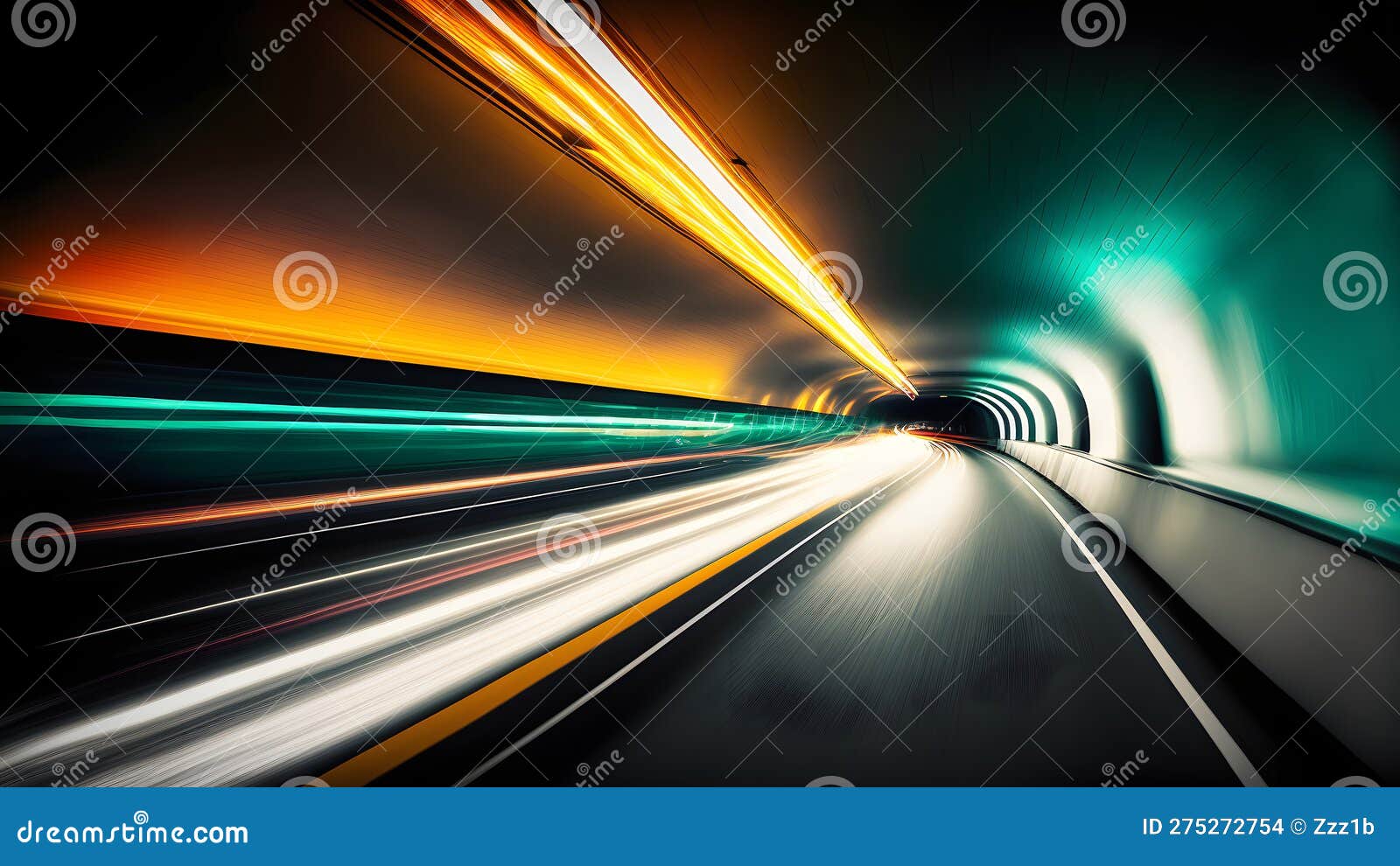 Speed Light Trail in Empty Highway Tunnel, Neural Network Generated Art ...