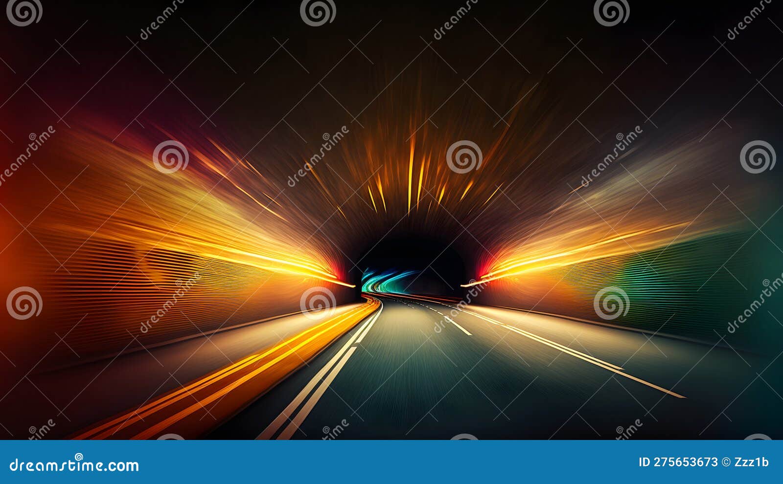 Speed Light Trail in Empty Highway Tunnel, Neural Network Generated Art ...