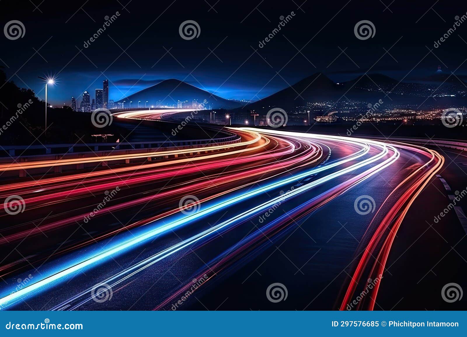 Speed Light Trails Path through City and Motion Effect, High Speed ... Speed Light Trails Path through City and Motion Effect, High Speed ...