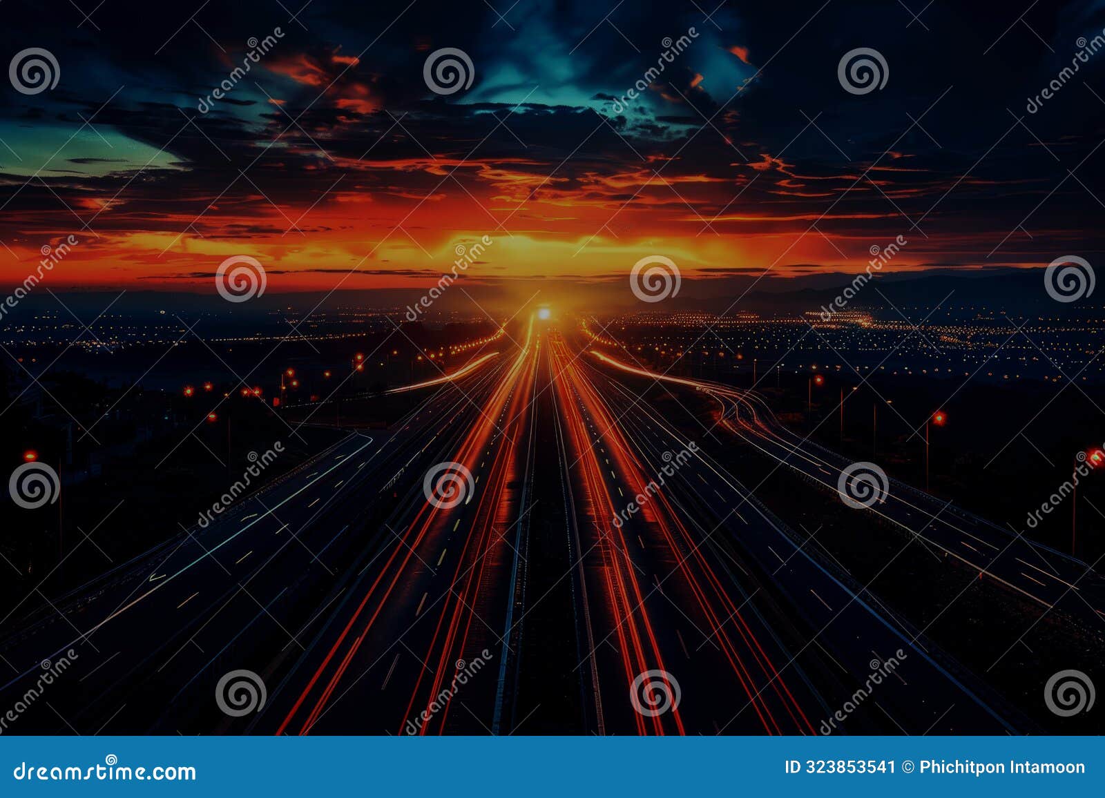 Speed Light Trails Path through Urban and Motion Effect, High Speed ...