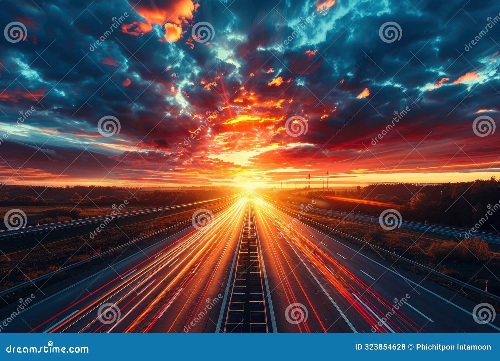 Speed Light Trails Path through Urban and Motion Effect, High Speed ...