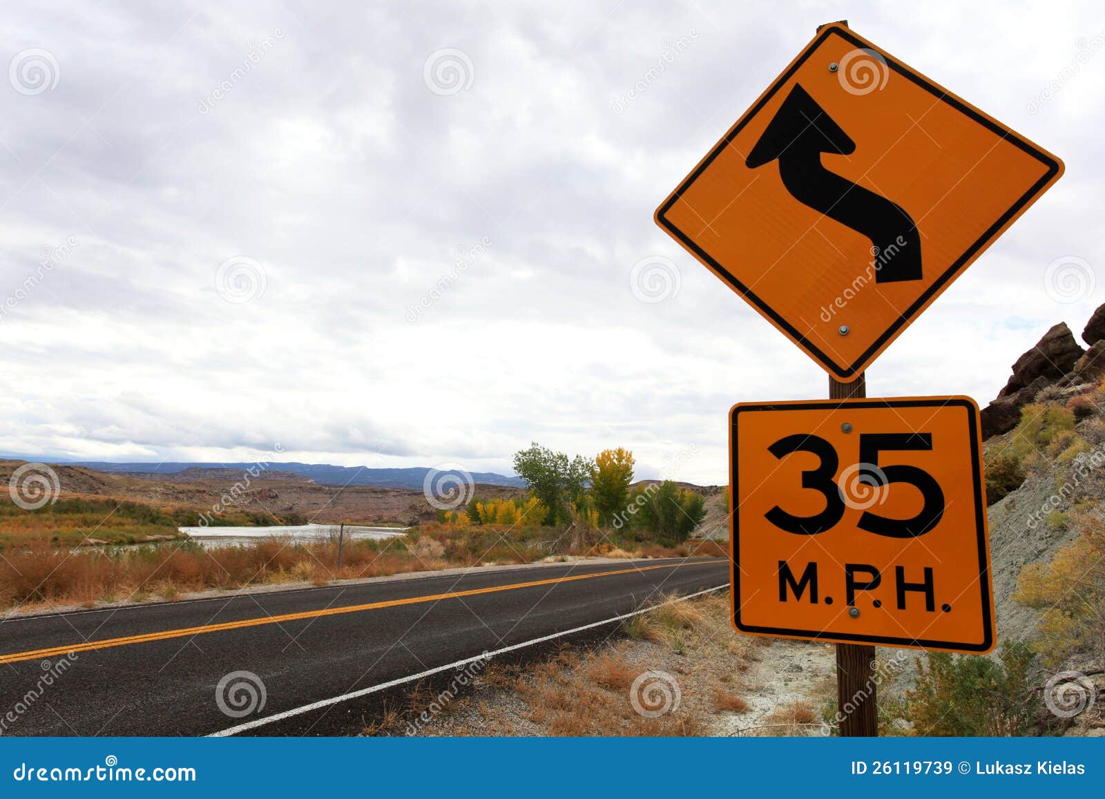Speed limit and curve sign stock image. Image of high - 26119739