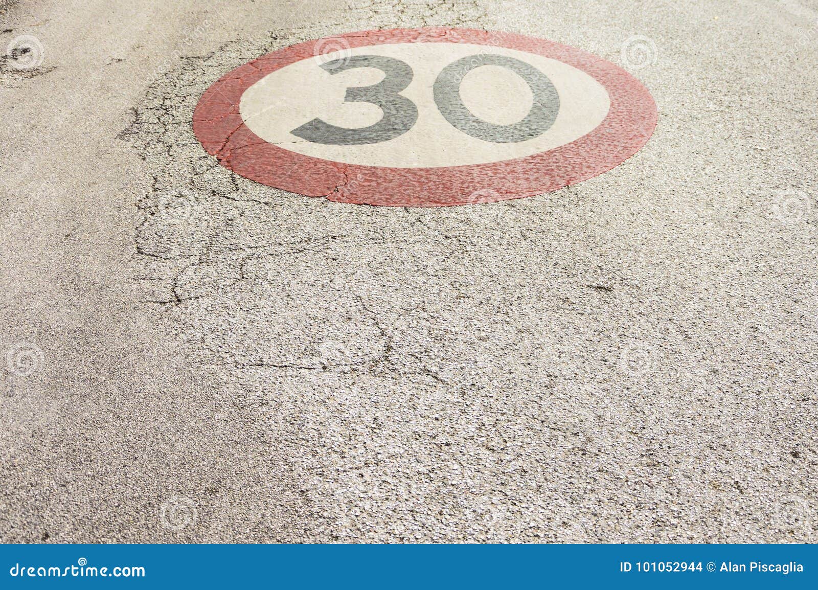 30km/h Speed Limit Sign Painted On Asphalting Road. Stock Photography ...