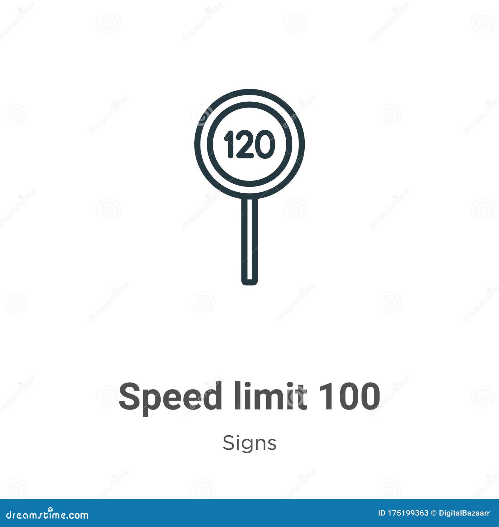 Speed Limit 100 Outline Vector Icon. Thin Line Black Speed Limit 100 ...
