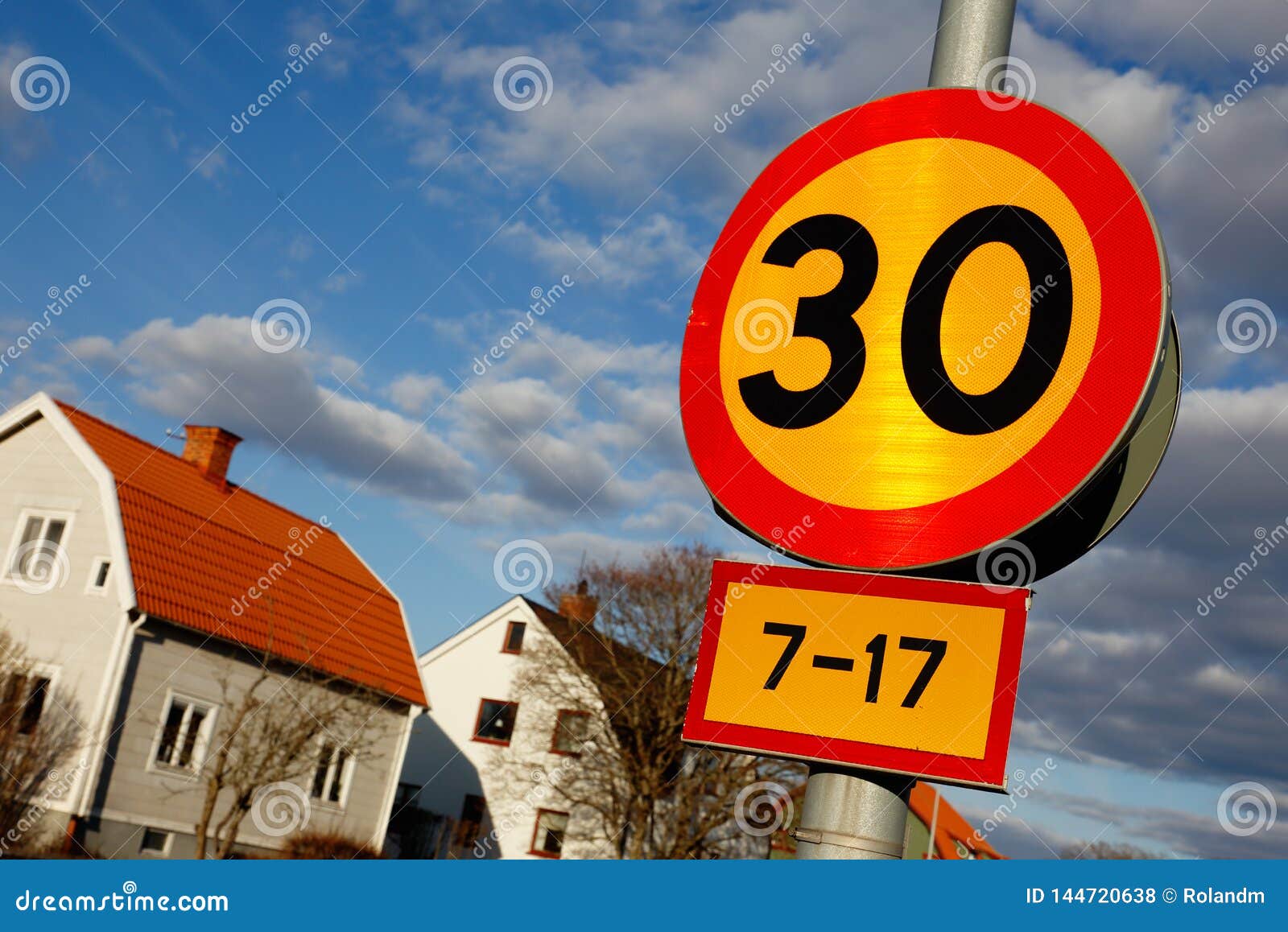 Speed limit 30 stock photo. Image of yellow, outdoors - 144720638