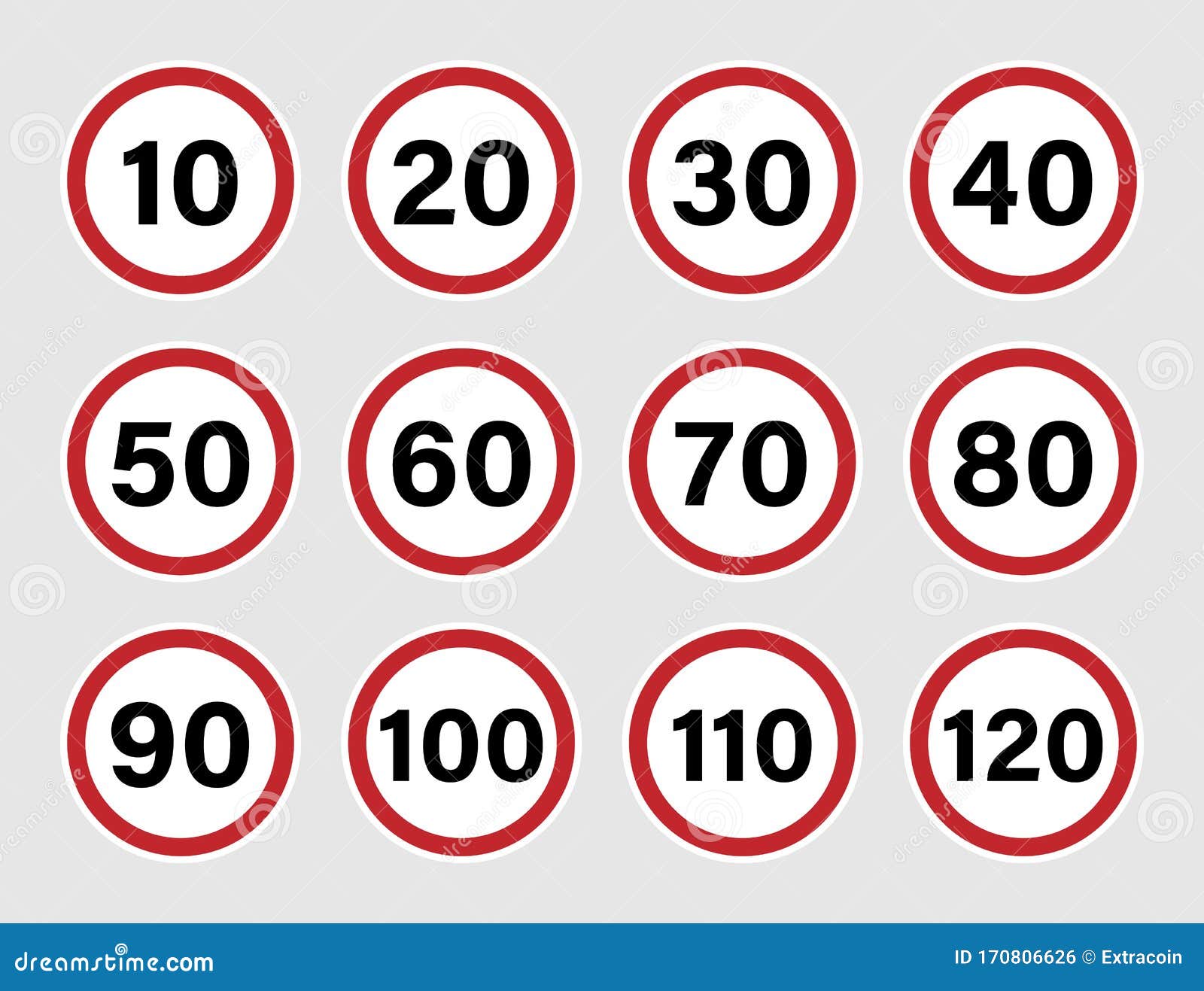 Speed Limit Road Sign Set with Red Border Stock Vector - Illustration ...
