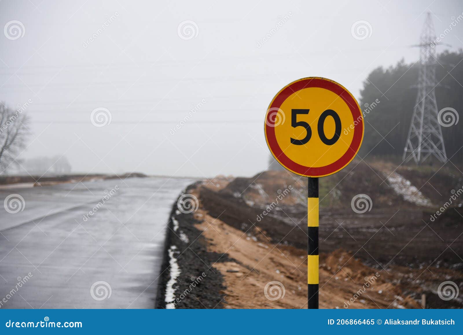 Speed Limit Road Sign on a Road Under Construction Stock Image - Image ...