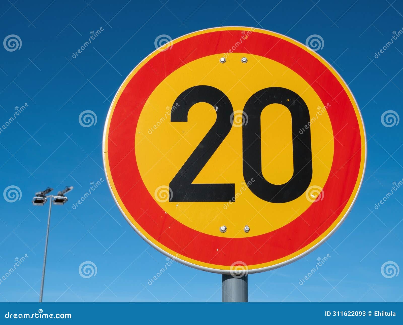 Speed Limit 20 Sign on Blue Sky Stock Image - Image of post, background ...