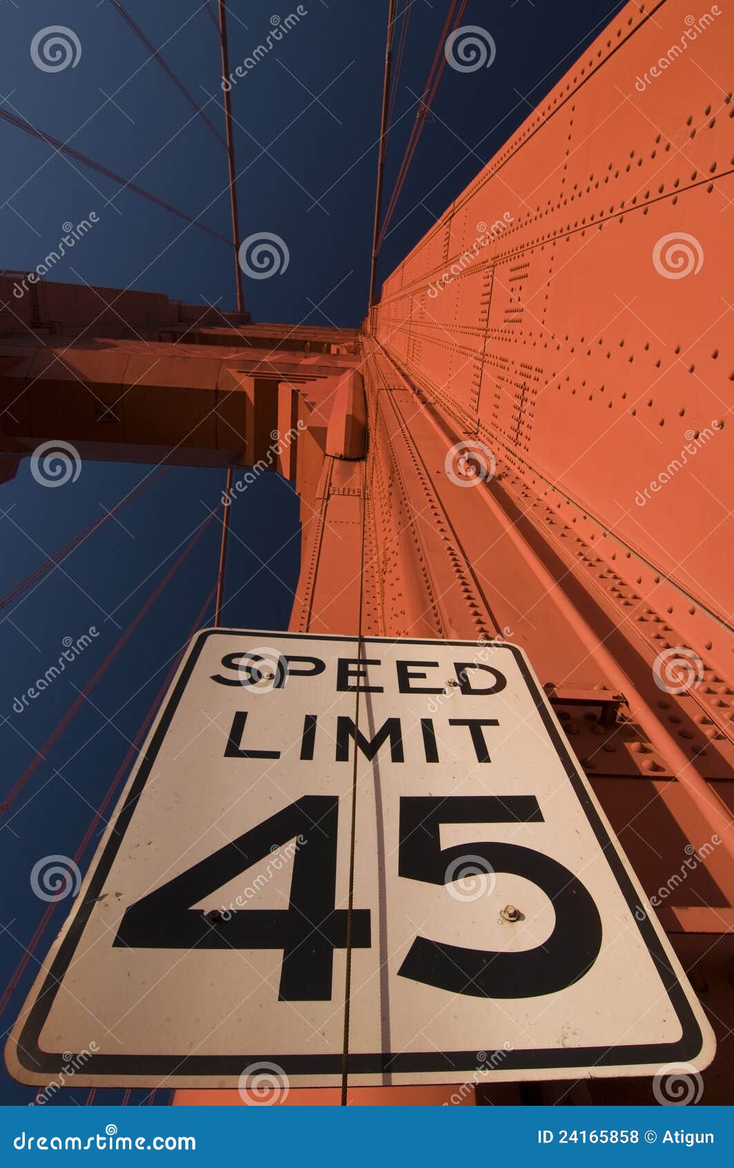 Speed Limit Sign on Golden Gate Bridge Stock Photo - Image of field ...