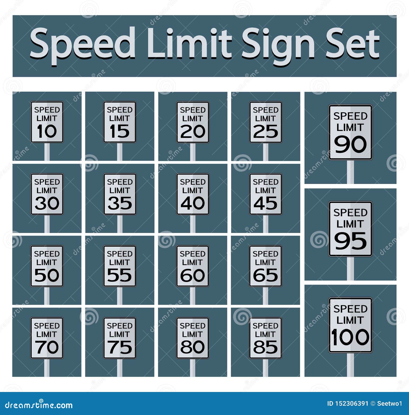 Speed Limit Sign Set Isolate on Black Background,Vector Illustration ...