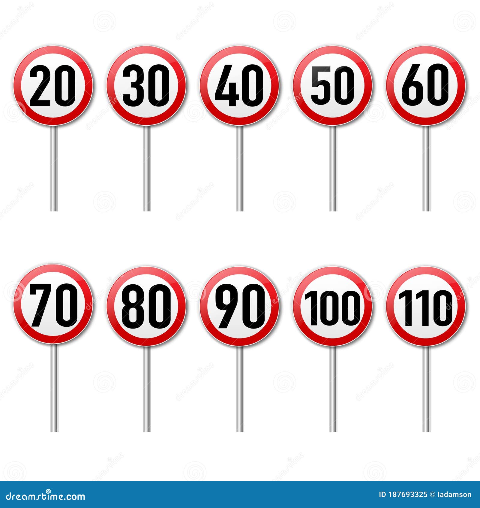 Speed Limit Sign Set Isolated Stock Vector - Illustration of circle ...