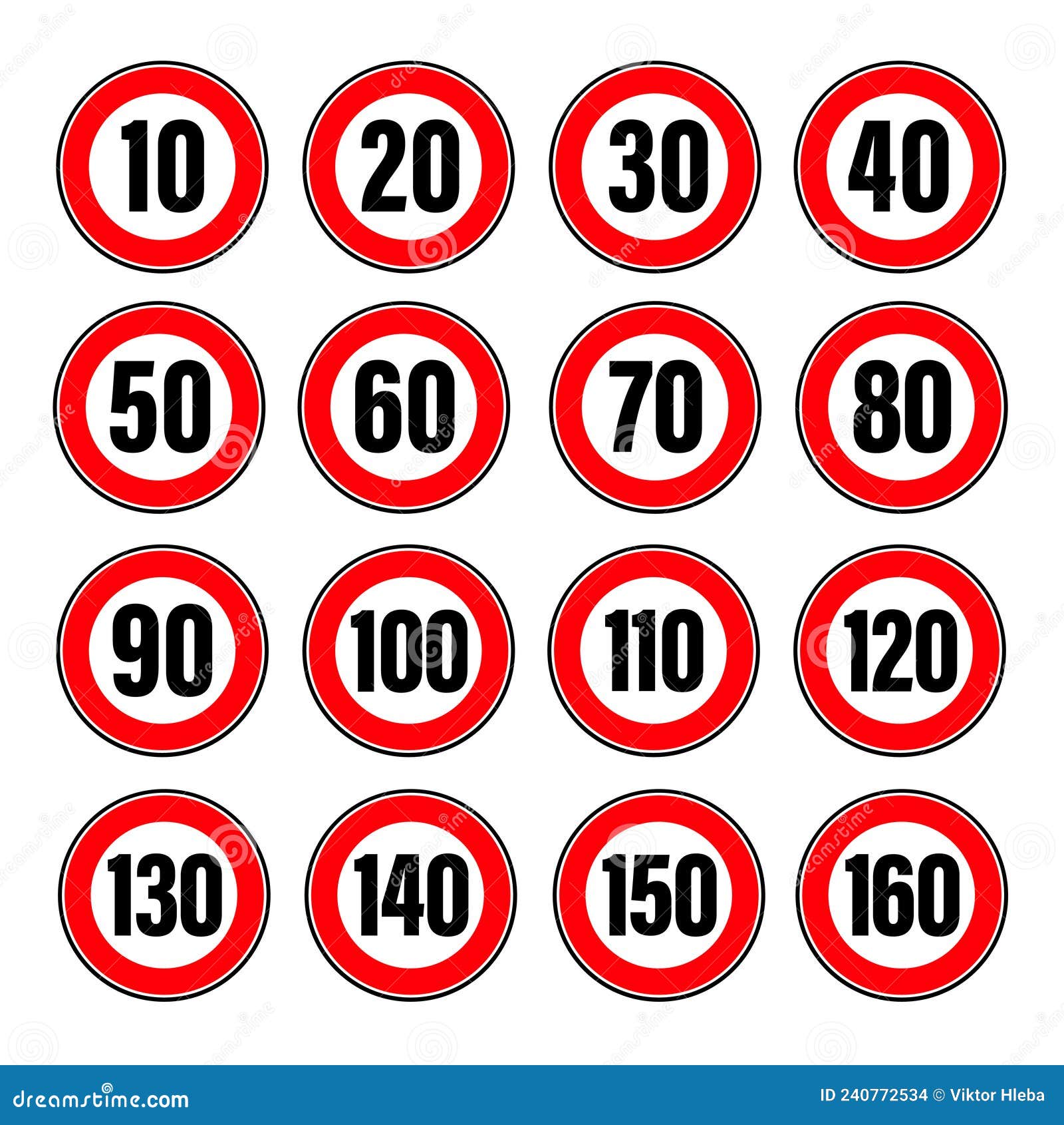 Speed Limit Sign Set Red and White Stock Vector - Illustration of white ...