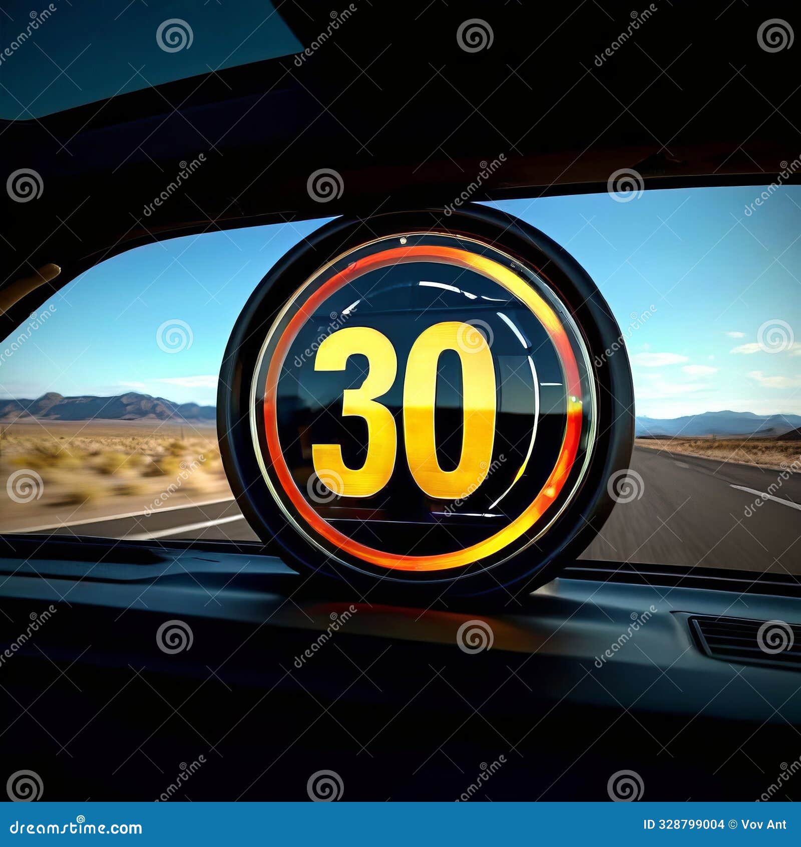 Speed Limit Sign a View in the Rearview Mirror of a Speed Limi Stock ...