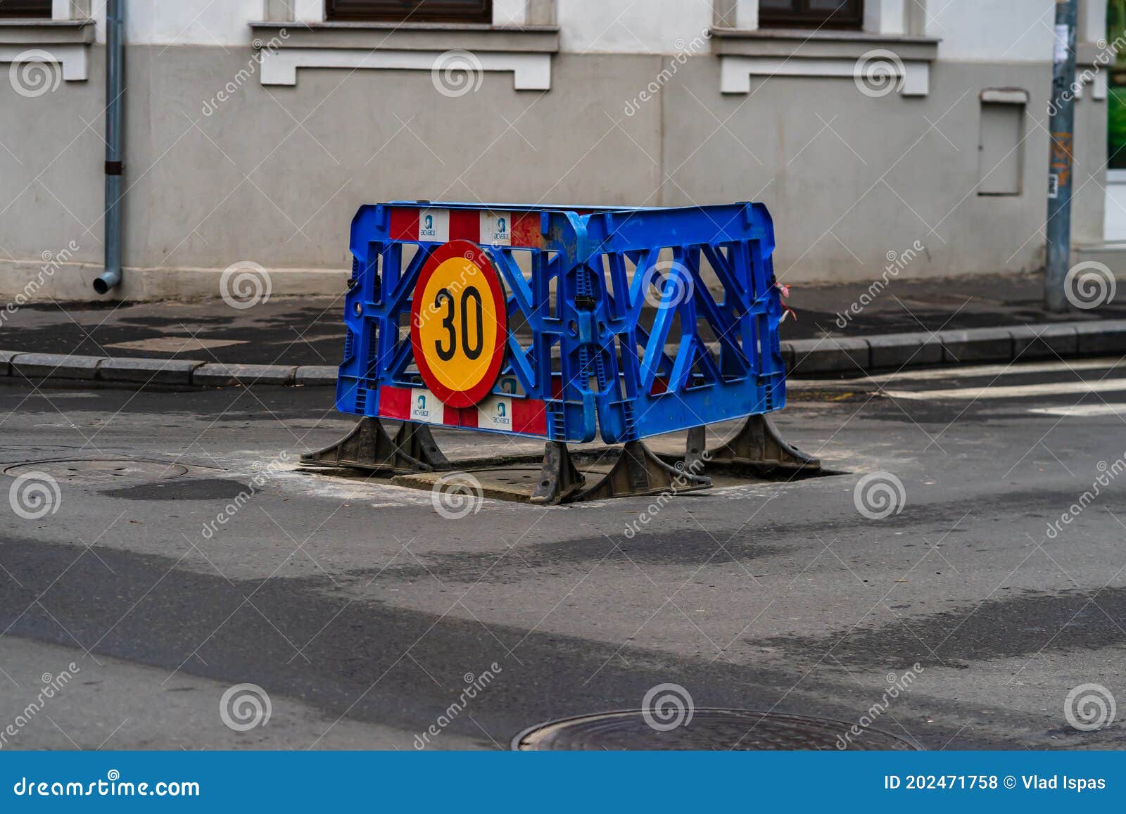 Speed Limit, Warning Road Signs Located in Working Area. Bucharest ...