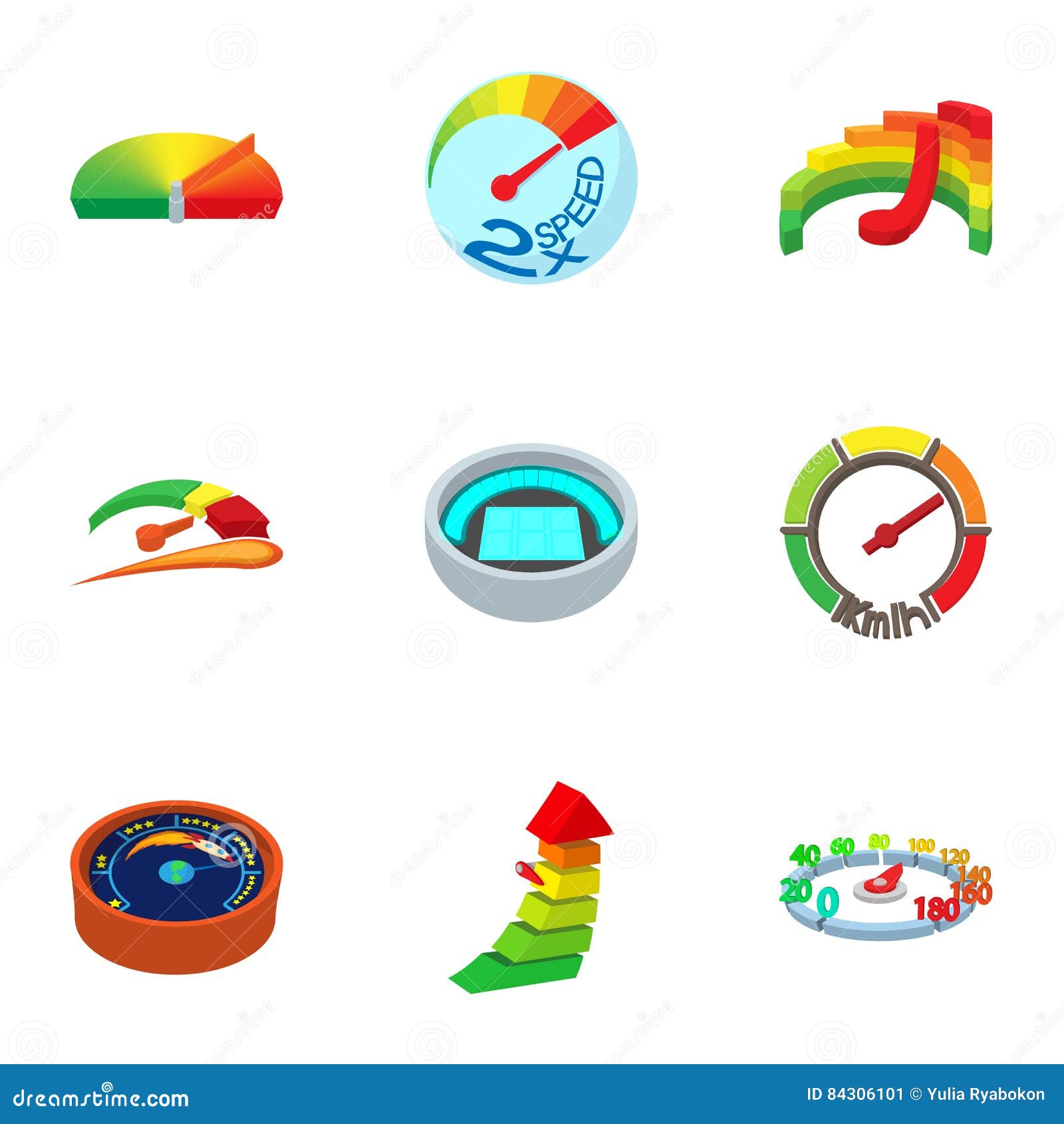 Speed Measurement Icons Set, Cartoon Style Stock Vector - Illustration ...