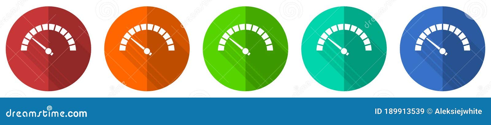 Speed Meter Icon Set, Fast Indicator, Red, Blue, Green and Orange Flat ...