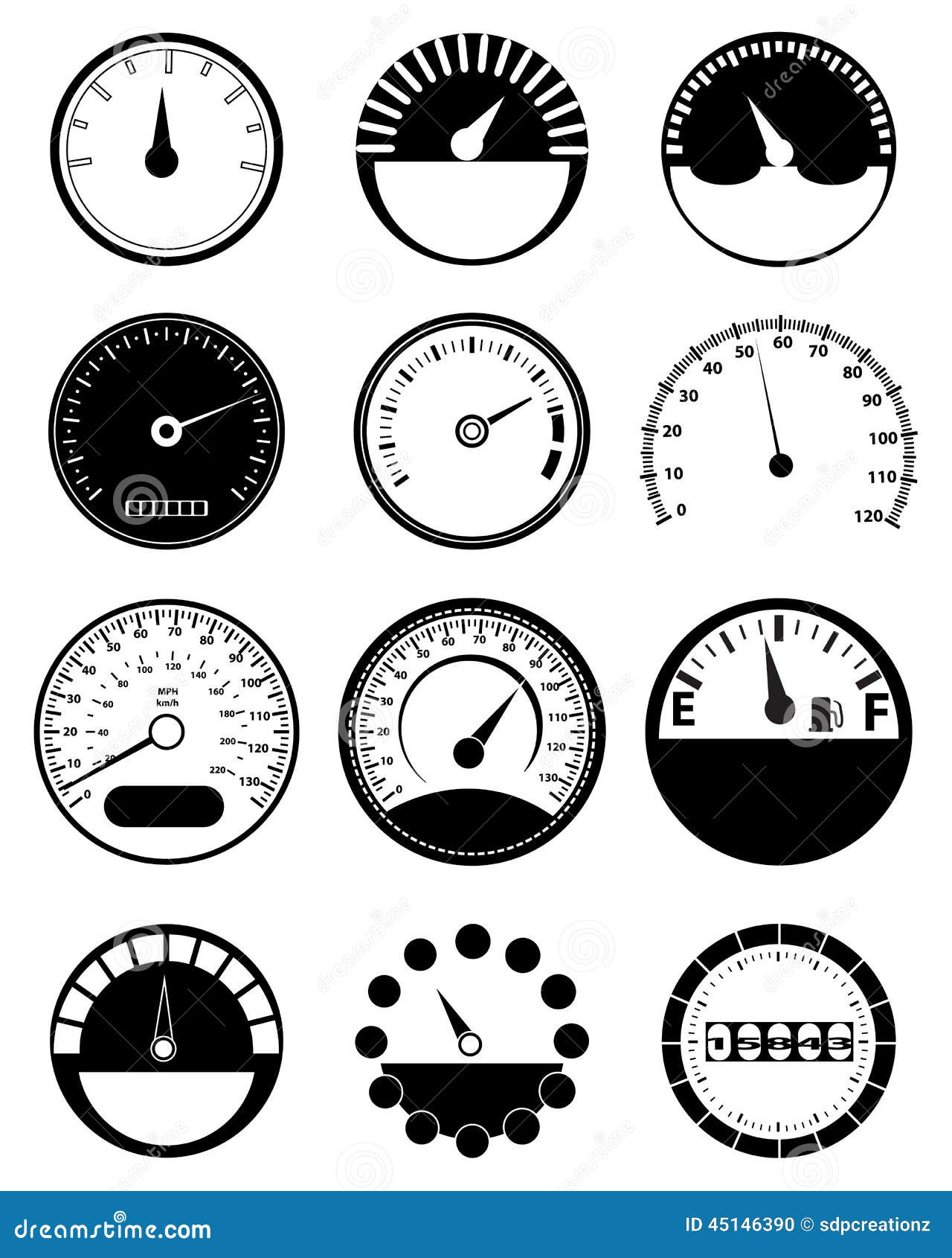 Speed meter icons set stock vector. Illustration of fuel - 45146390