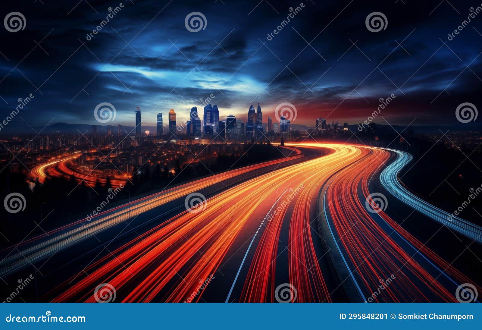 Speed Motion Light Trails on Motorway Long Exposure Abstract Urban ...