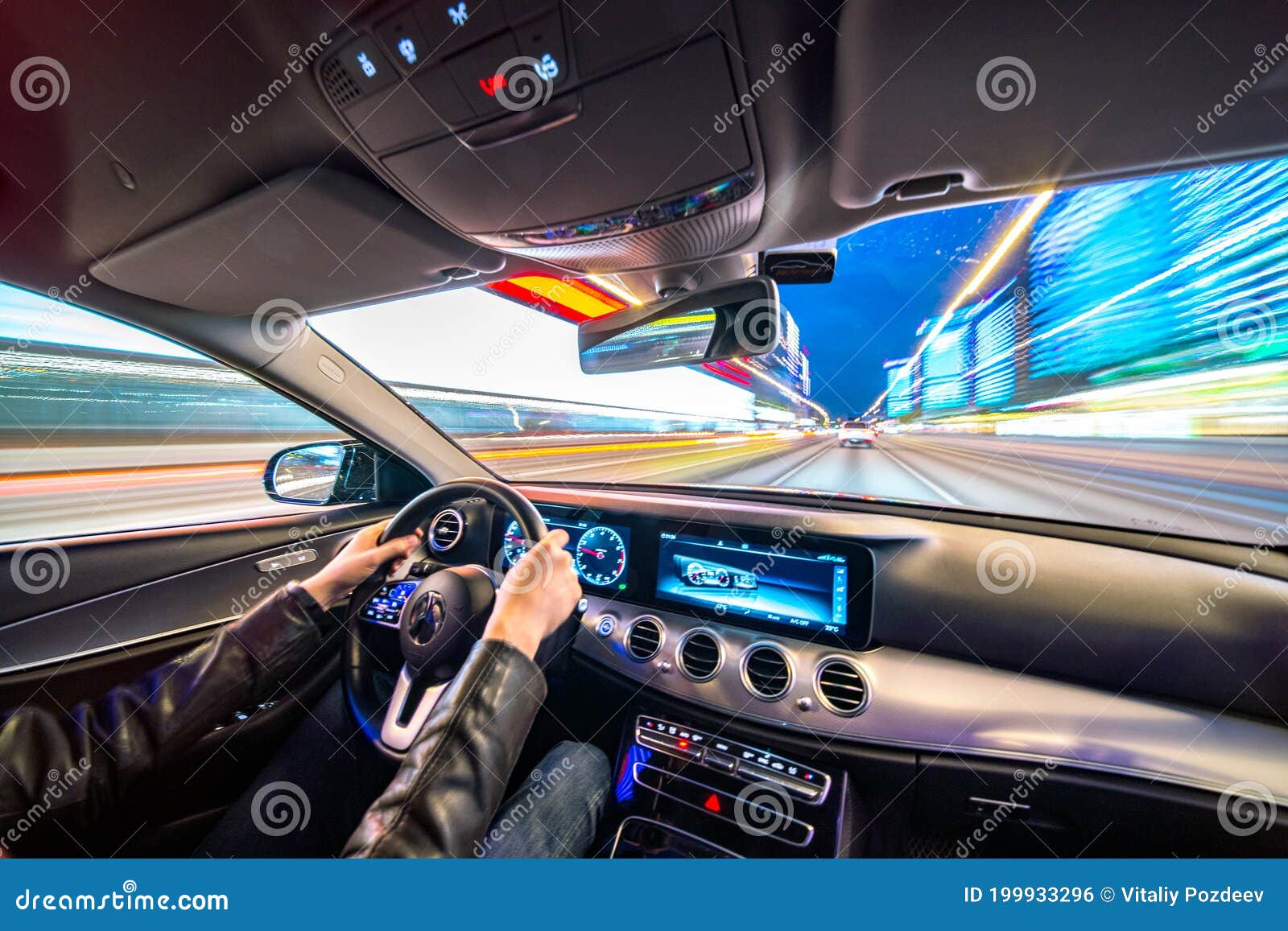 Speed Movement Car View from the Interior Stock Photo - Image of light ...