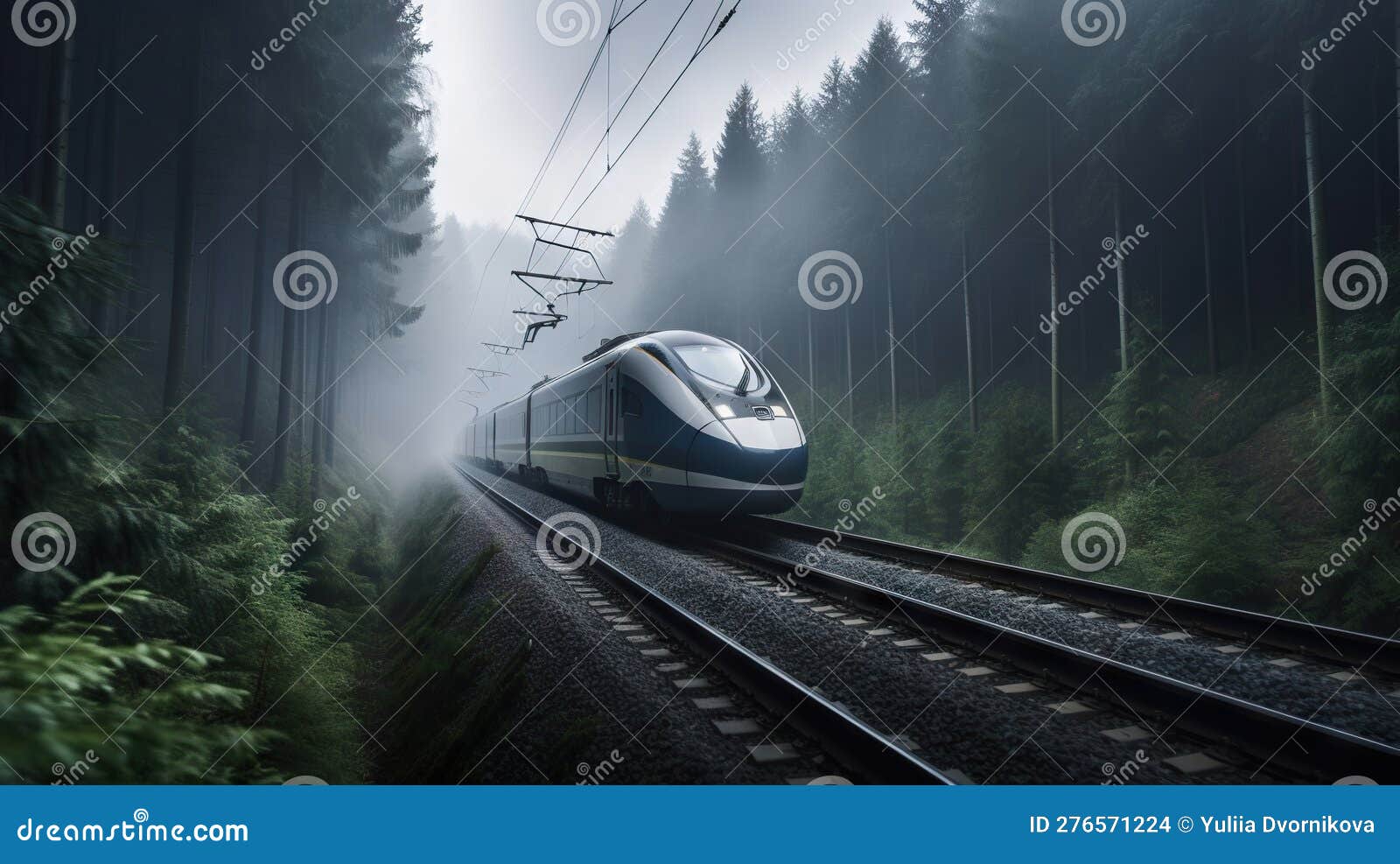 Speed Passenger Train Moving in the Mist Mountains Covered with Forest ...