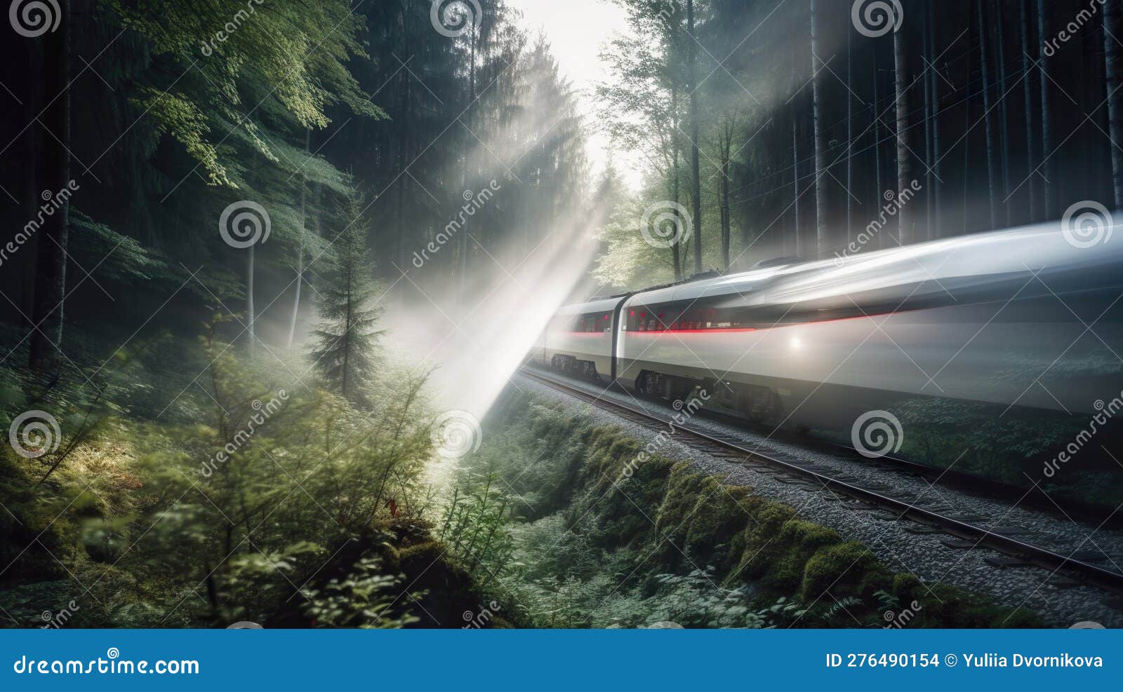 Speed Passenger Train Moving in the Mist Mountains Covered with Forest ...
