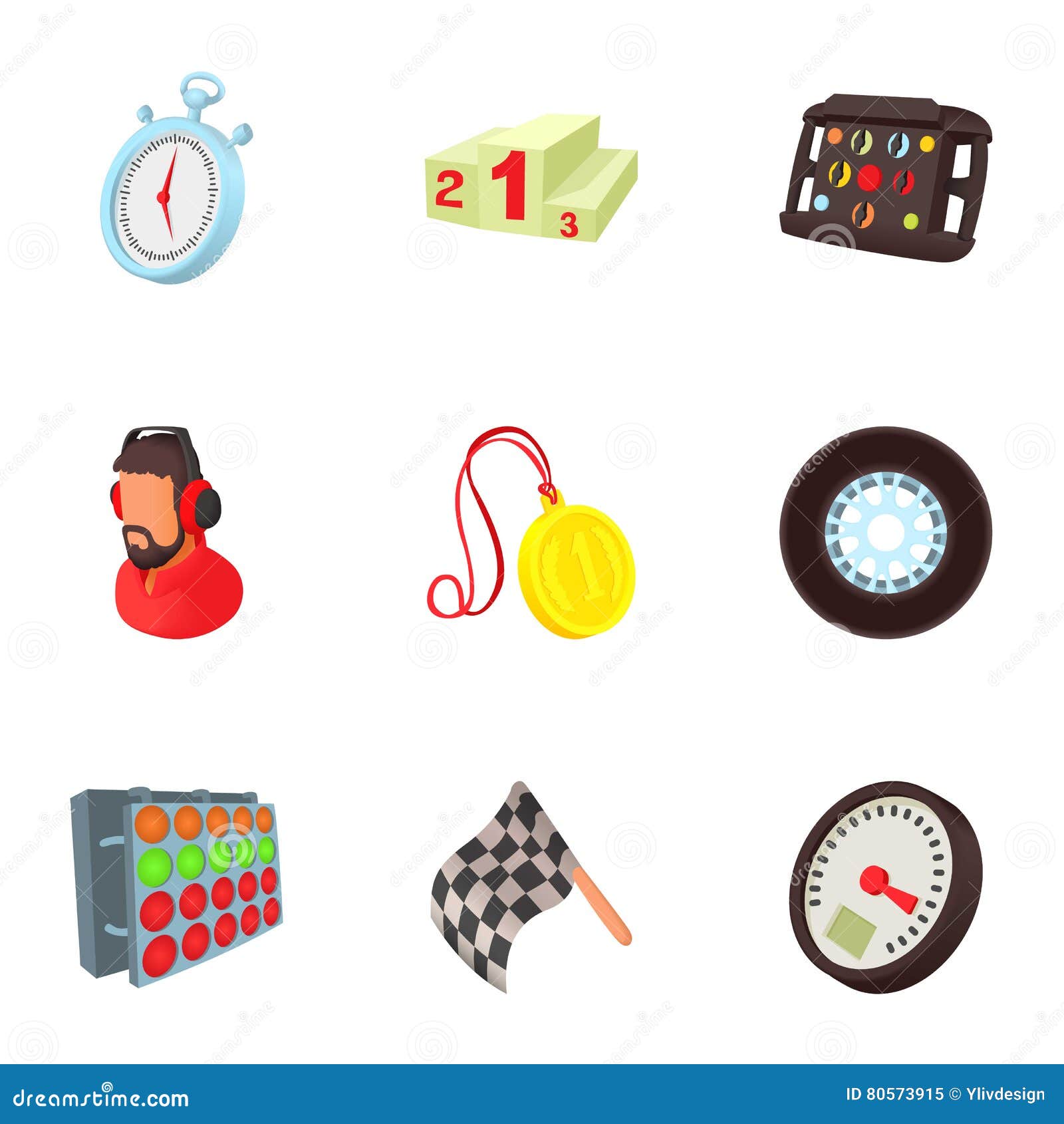 Speed Race Icons Set, Cartoon Style Stock Vector - Illustration of ...