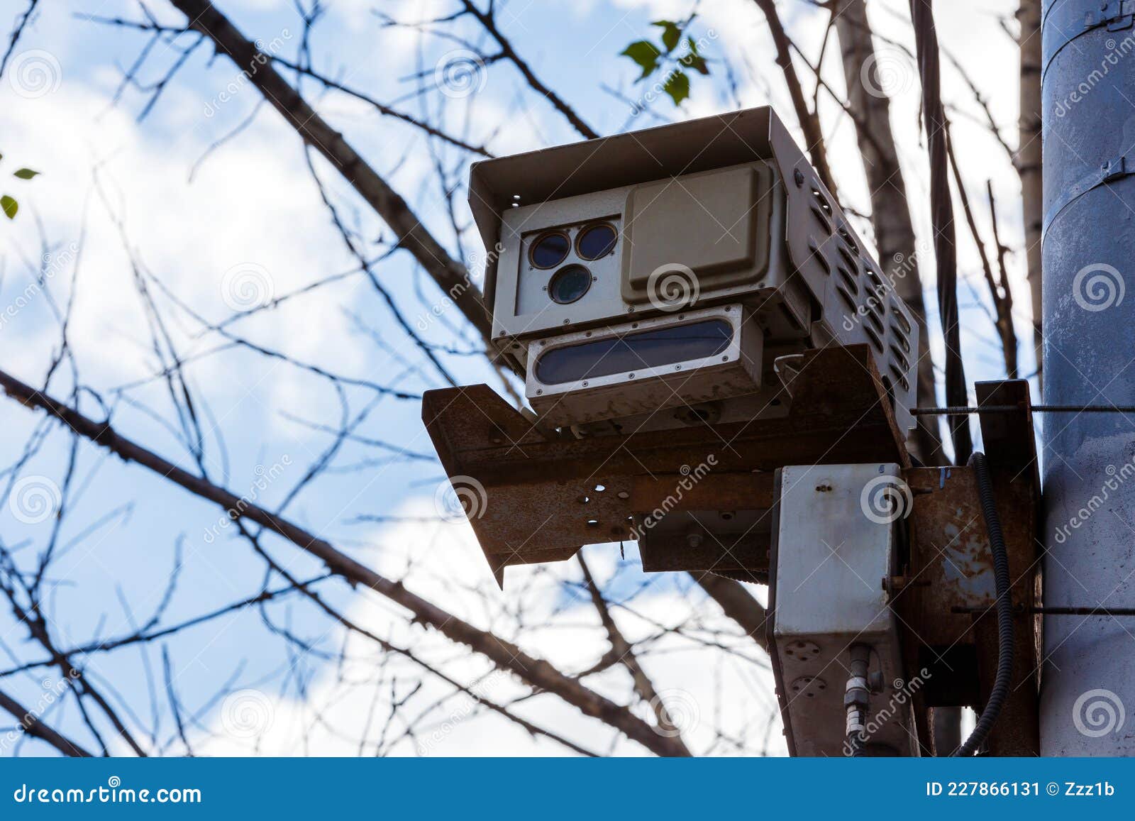 Speed Radar Camera Detector Mounted on the Pole Front Closeup Telephoto ...