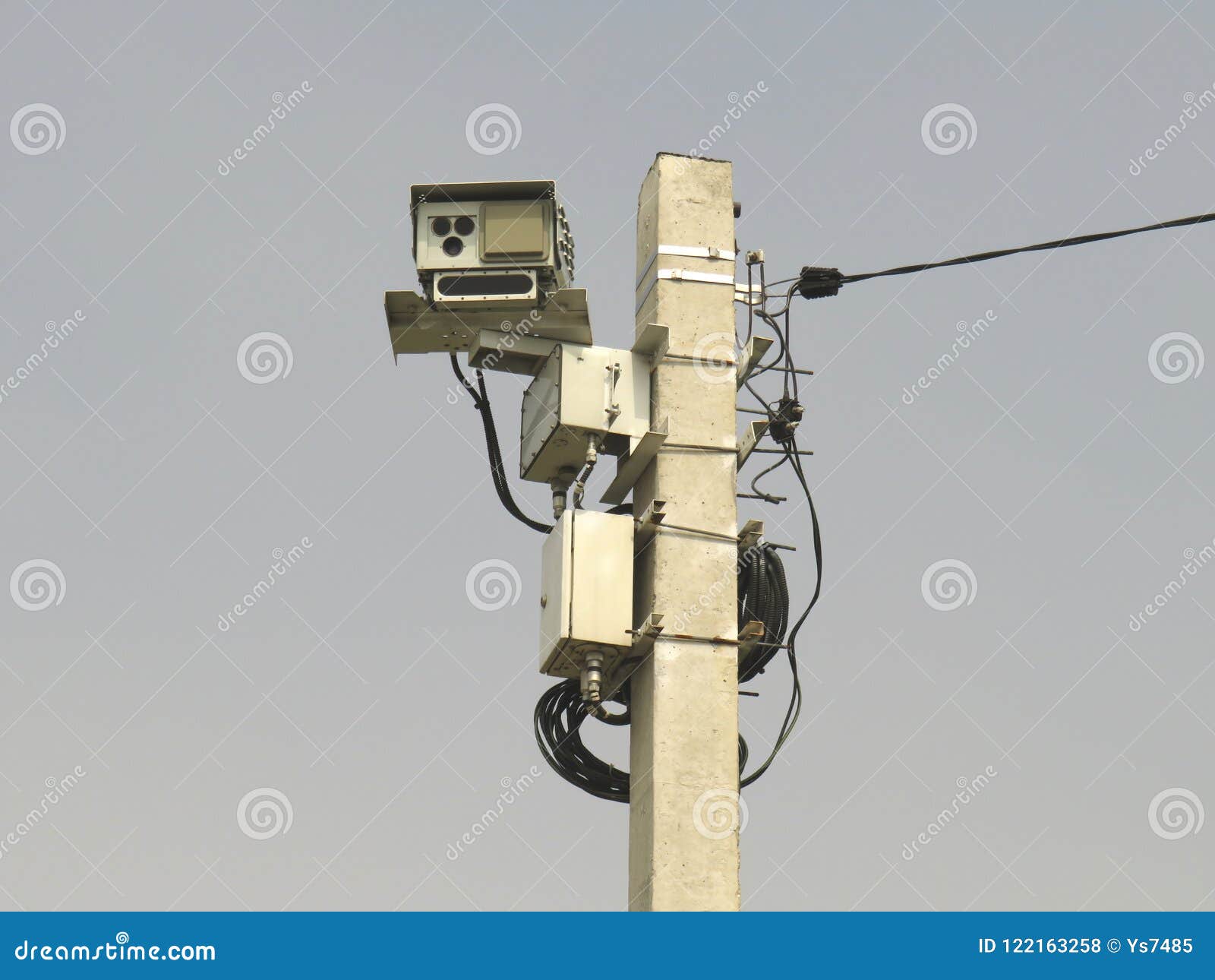 Speed Radar Camera Detector Mounted on the Pole Front View Stock Photo ...