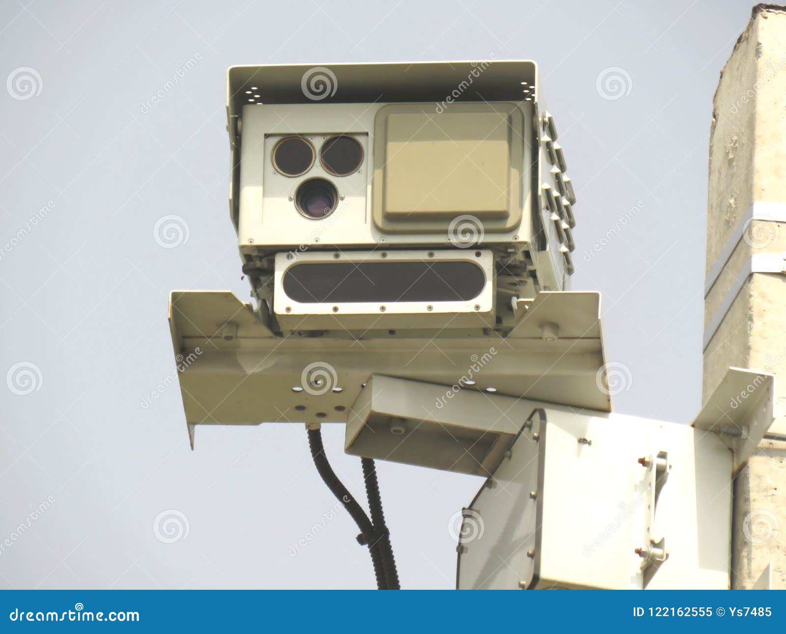 Speed Radar Camera Detector Mounted on the Pole Front View Closeup ...