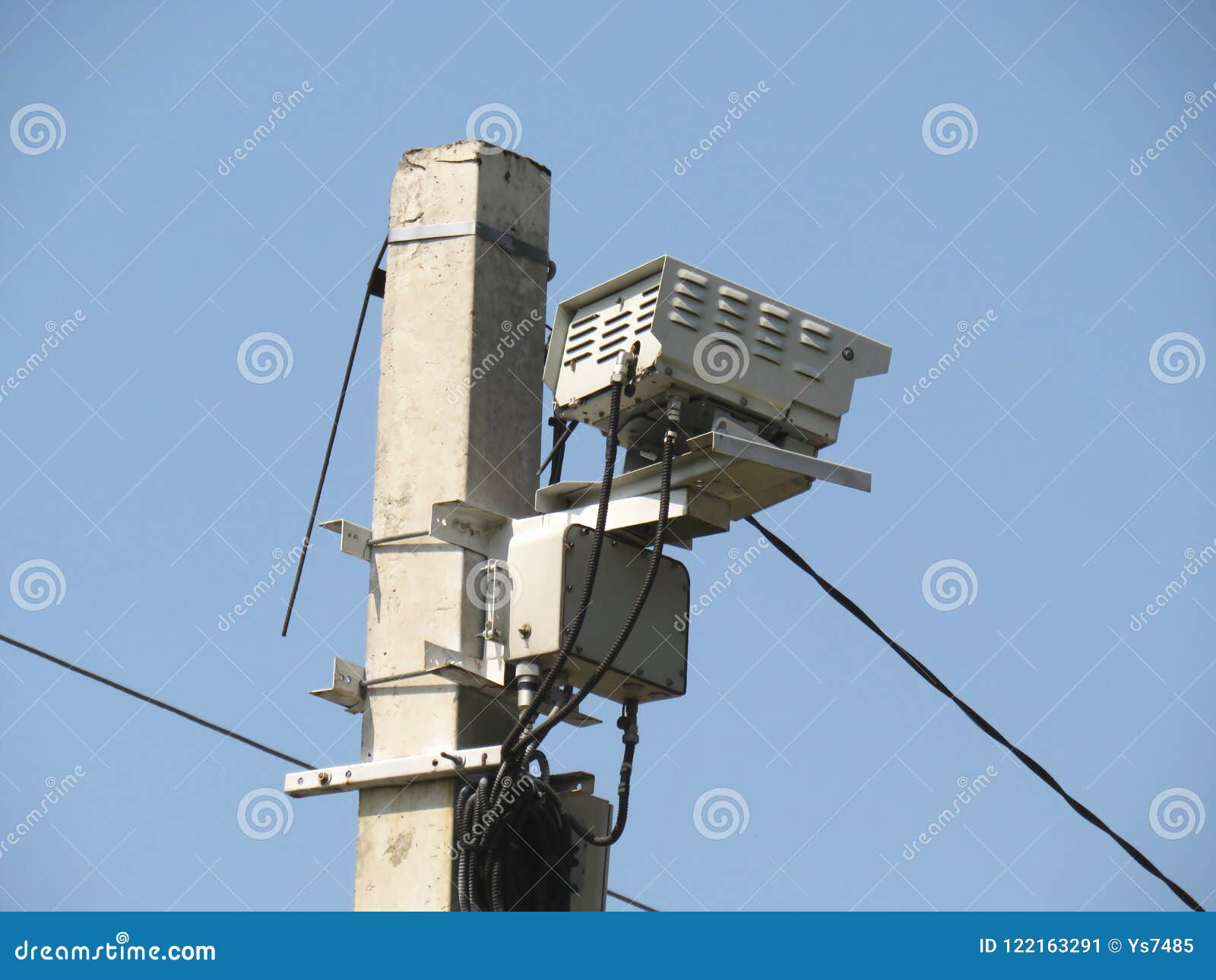 Speed Radar Camera Detector Mounted on the Pole Side View Closeup Stock ...