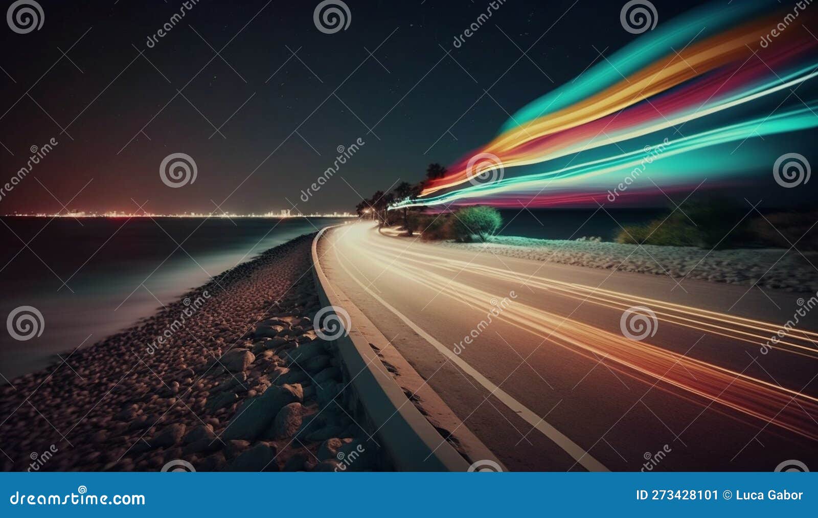 Speed on the Road by Colorful Light Strips Stock Illustration ...