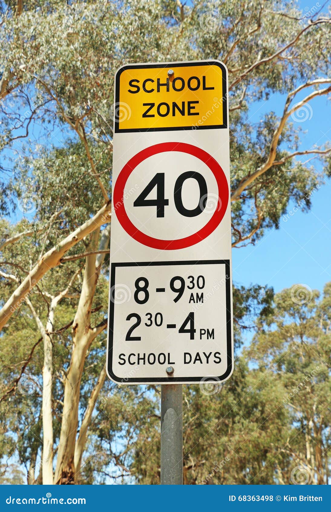 40 Speed School Zone Sign with Blurred Background Stock Photo - Image ...