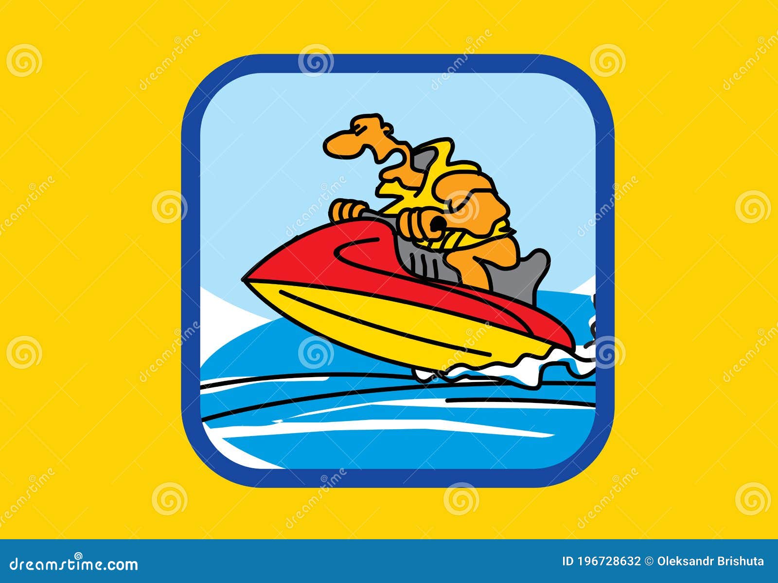 Speed at Sea. Stylized Drawing of a Man on a Jet Bike Stock ...