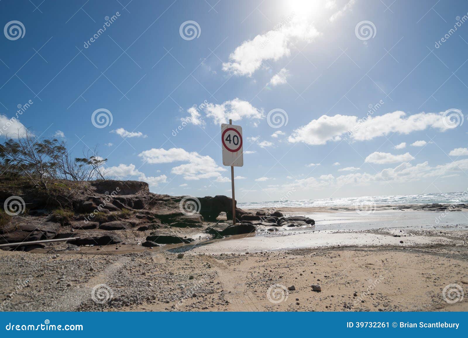 Speed sign on beach. stock image. Image of destination - 39732261