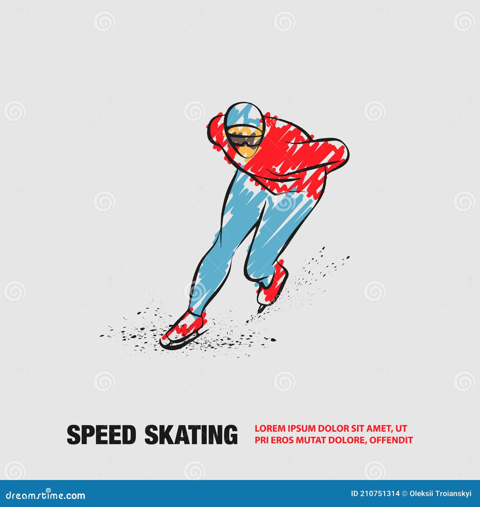 Speed Skater. Vector Outline of Winter Sport with Scribble Doodles ...