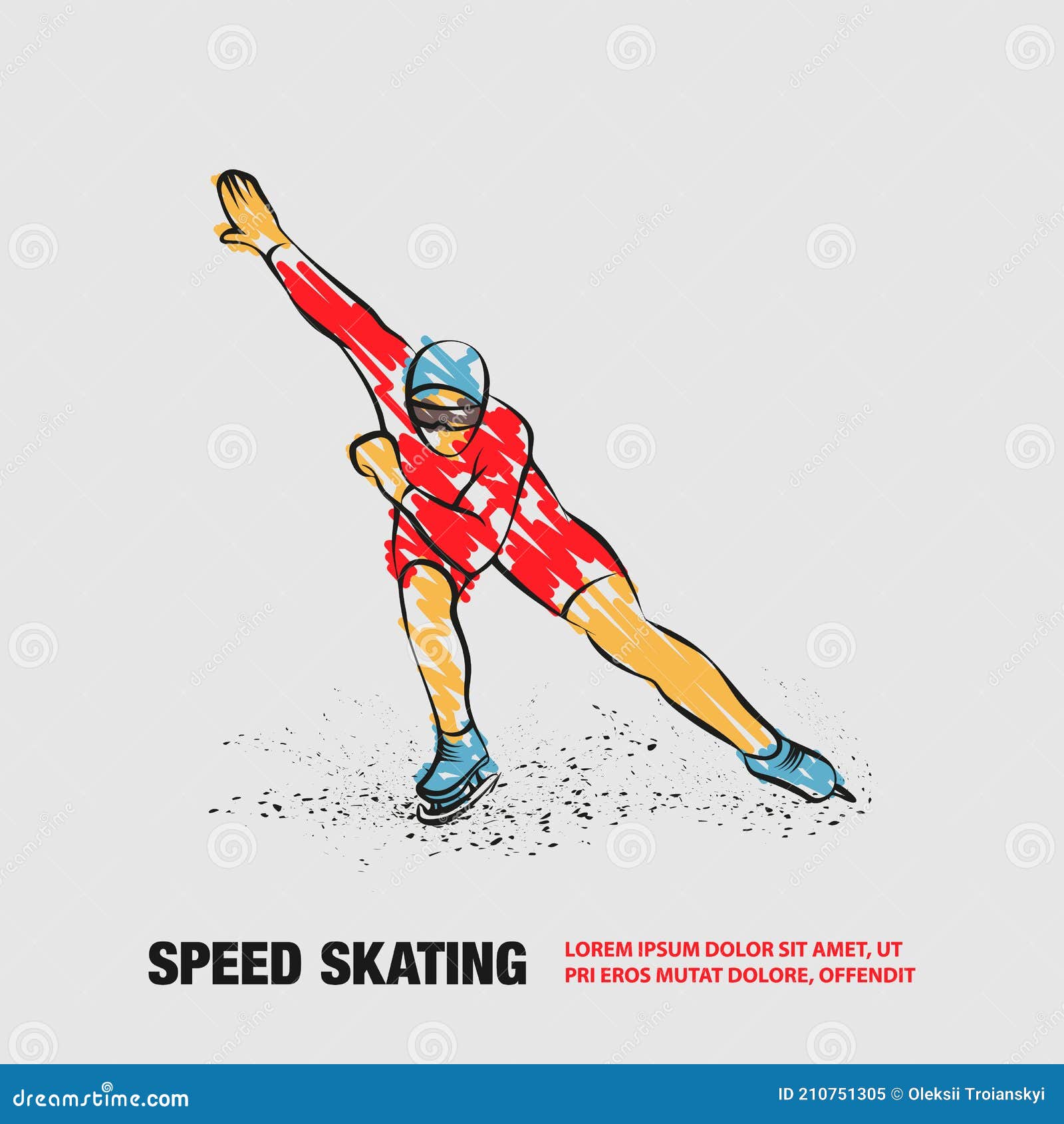Speed Skating. Vector Outline of Winter Sport with Scribble Doodles ...